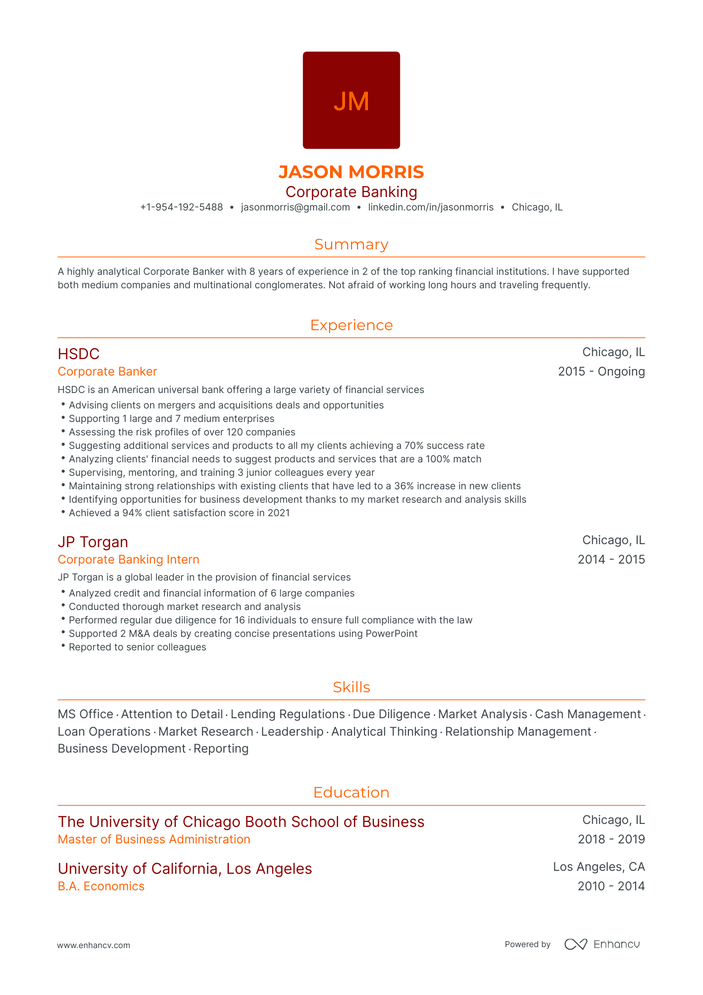 5 Corporate Banking Resume Examples & Guide for 2024