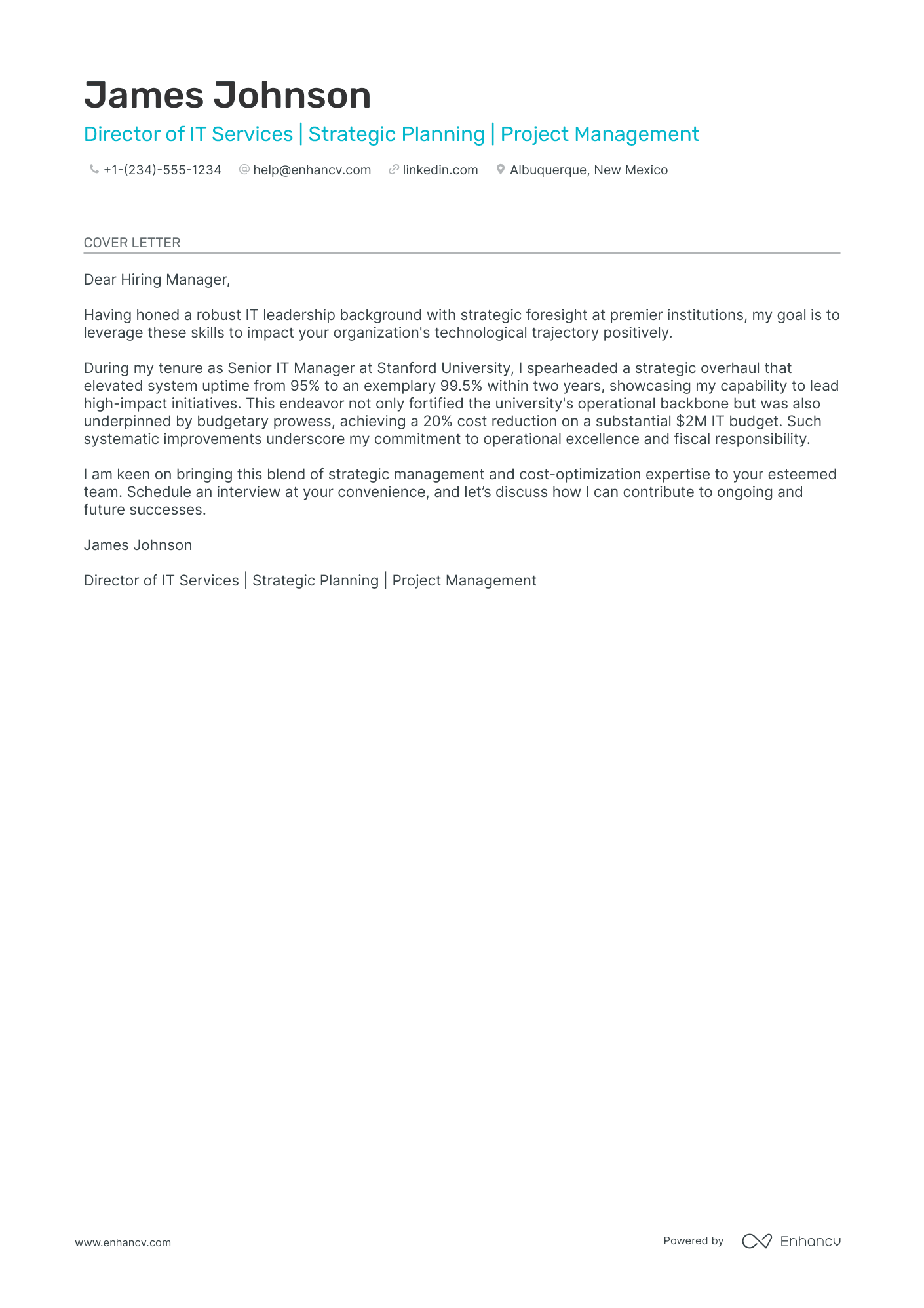 16 Professional IT Manager Cover Letter Examples and Template for 2024 ...