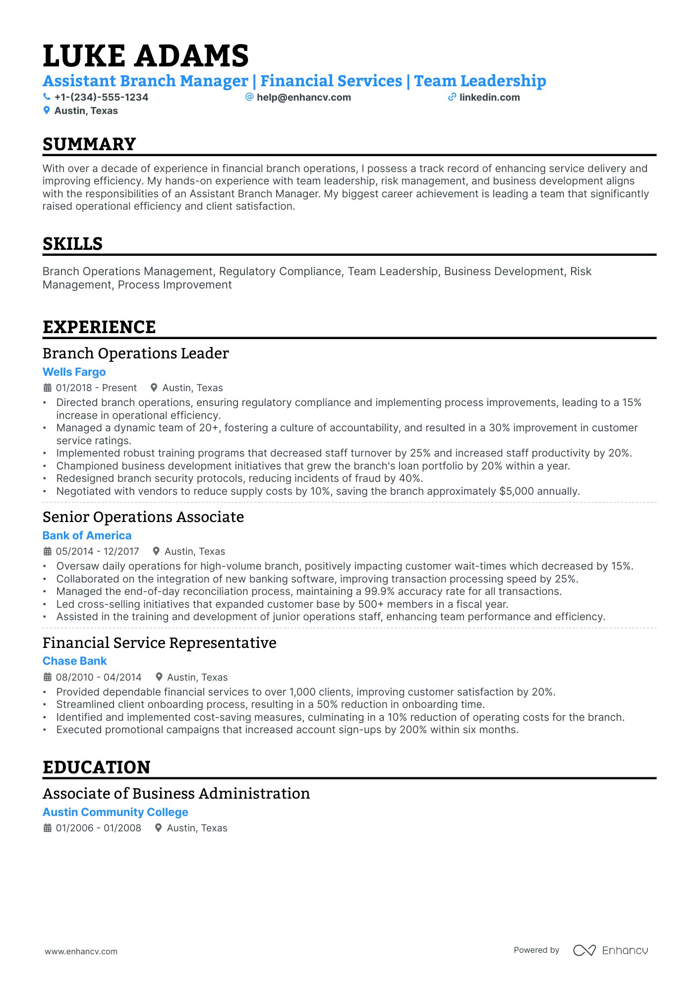 10 Assistant Branch Manager Resume Examples & Guide for 2026