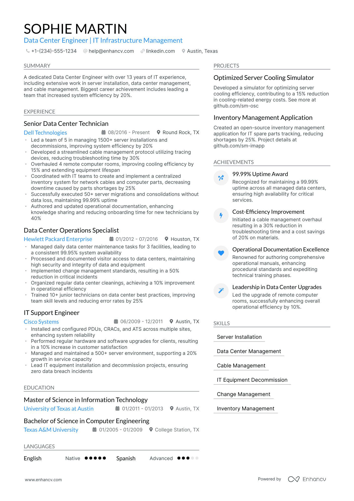 5 Data Center Engineer Resume Examples & Guide for 2024
