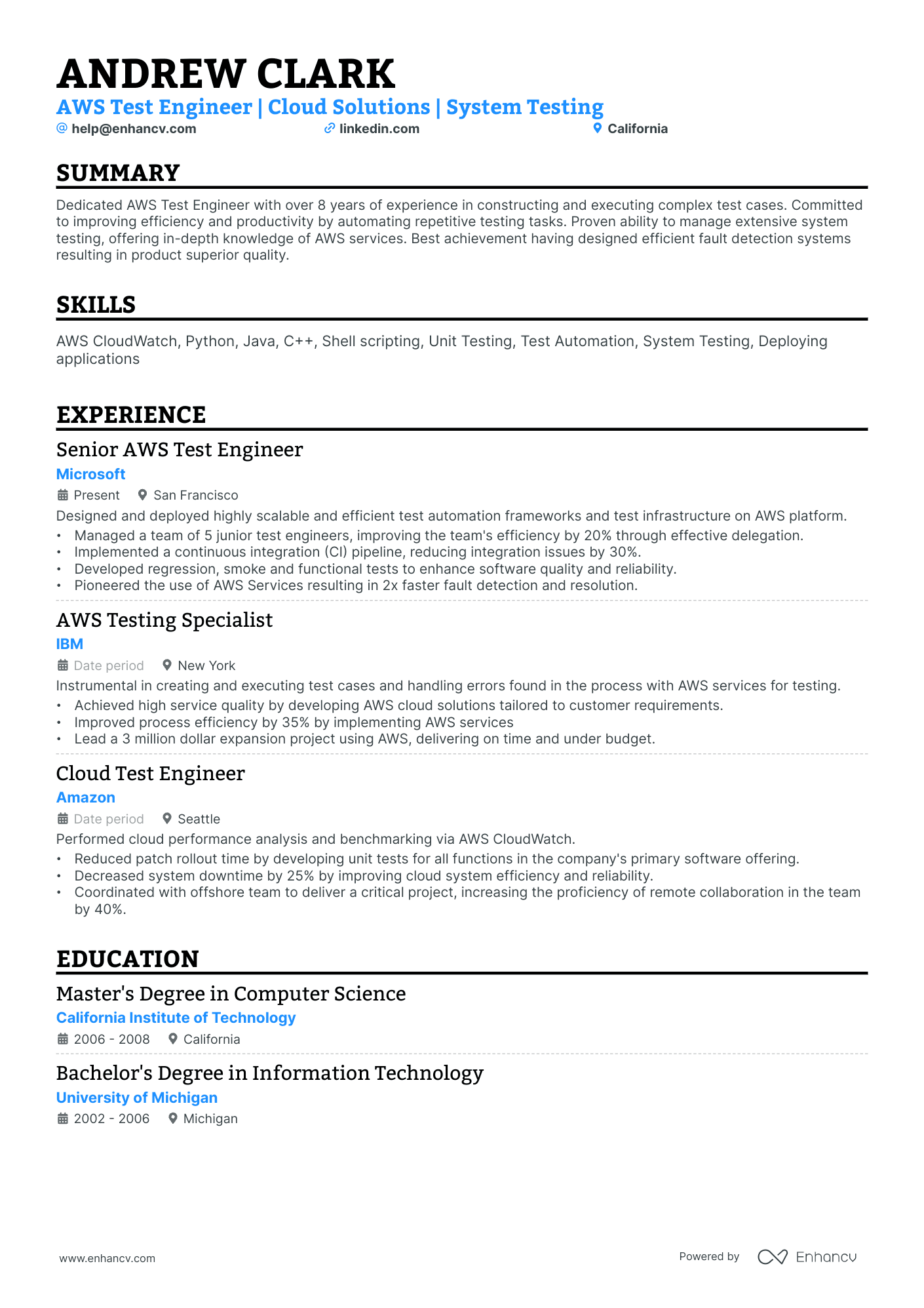 10 AWS Testing Resume Examples & Guide for 2025