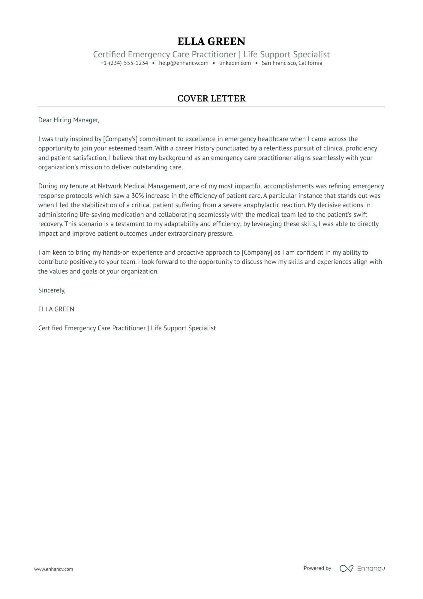 5 Professional EMT Cover Letter Examples and Template for 2026 | Enhancv