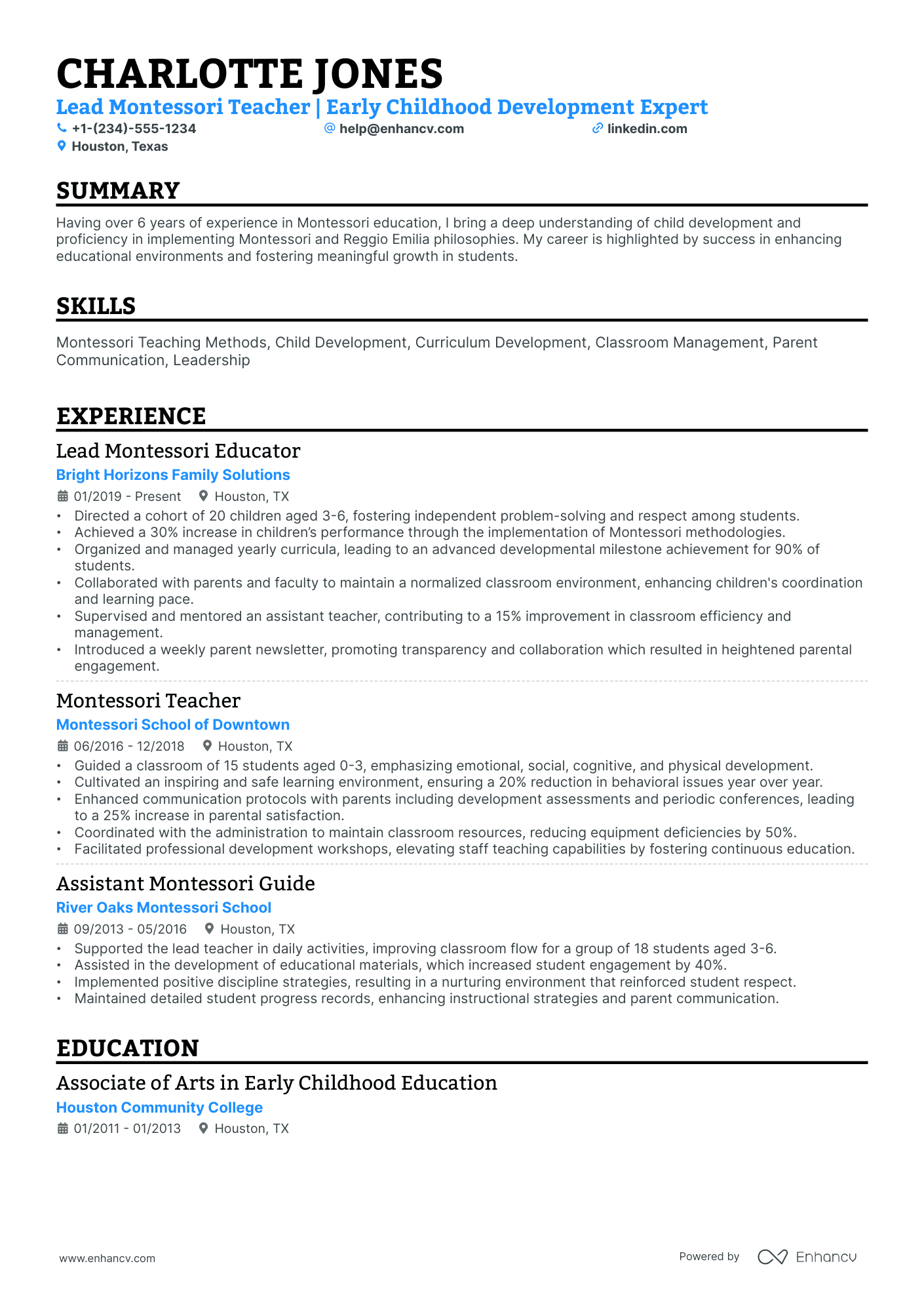10 Montessori Teacher Resume Examples & Guide for 2026