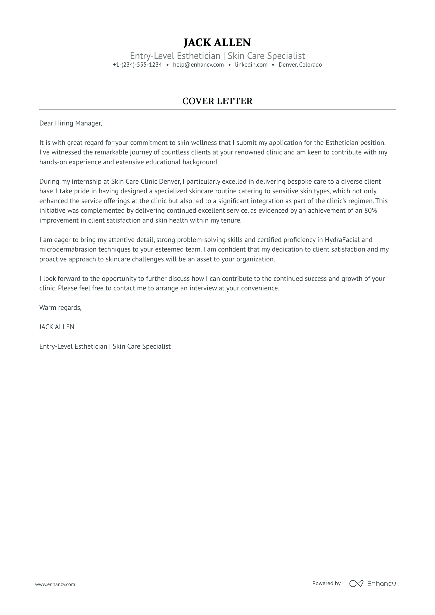 12 Professional Esthetician Cover Letter Examples and Template for 2024 ...