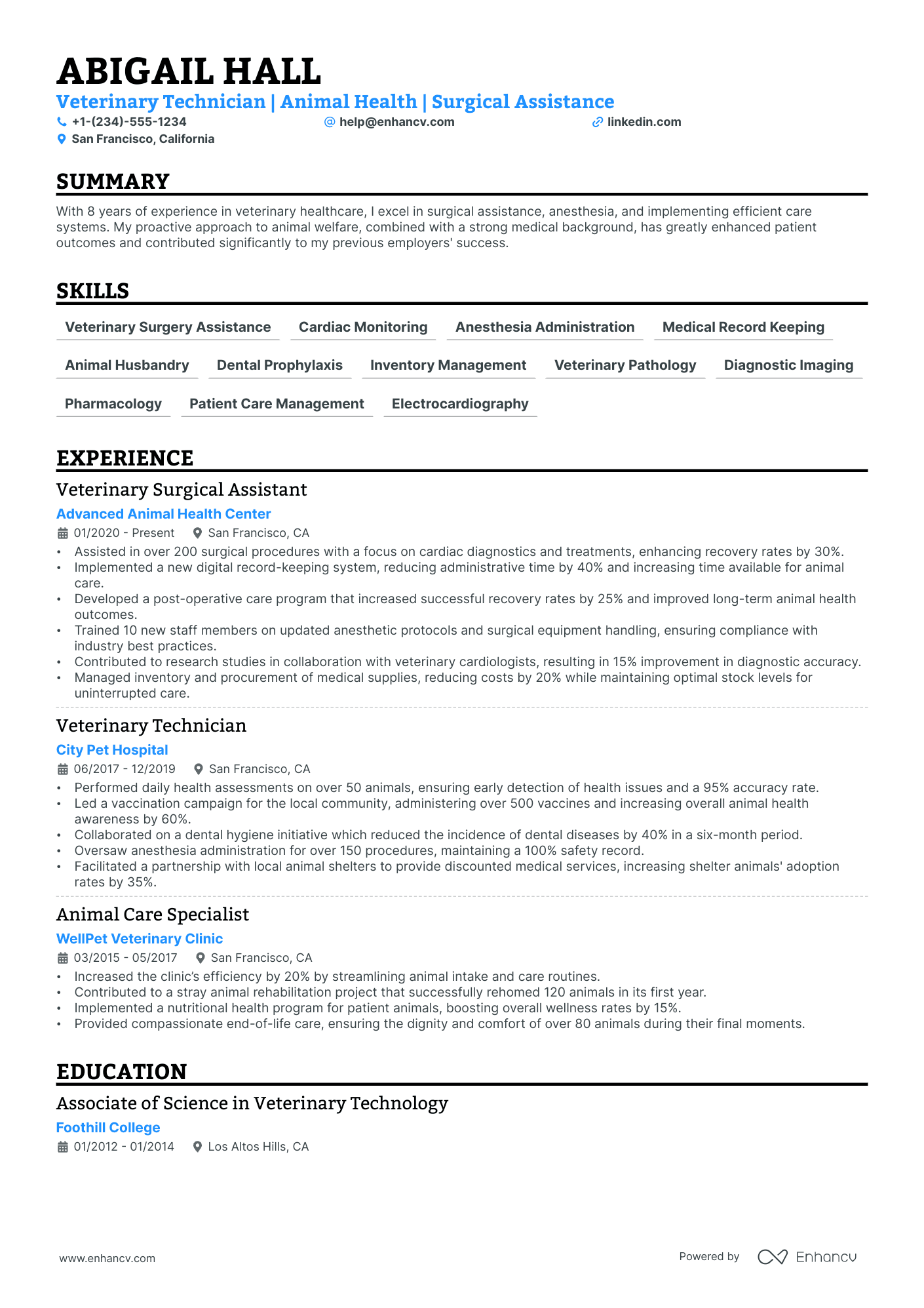 5 Veterinary Technician Resume Examples & Guide for 2024