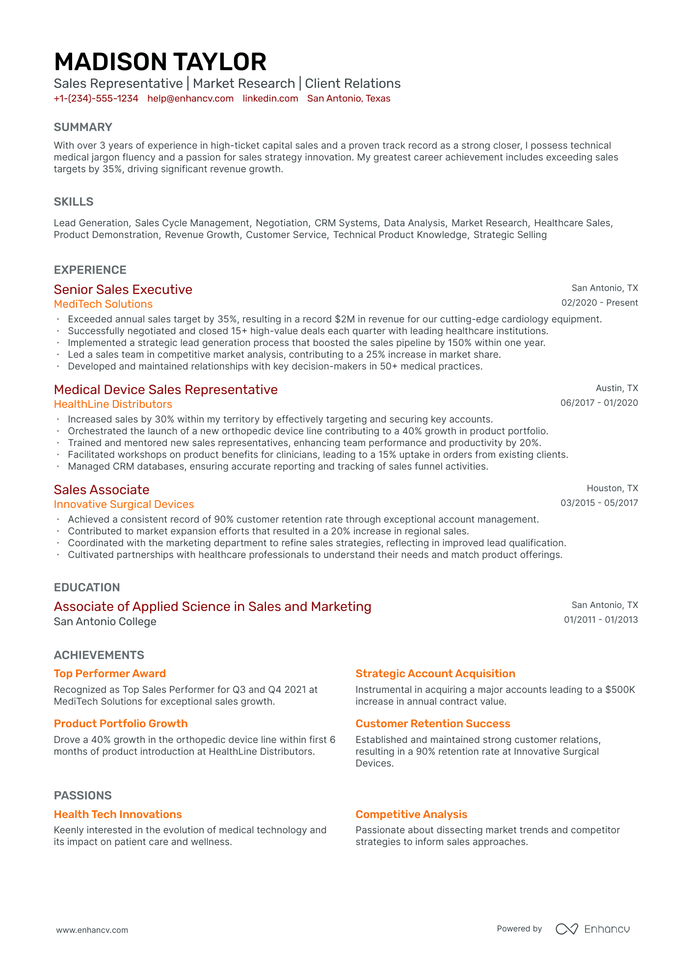 5 Medical Device Sales Representative Resume Examples & Guide for 2024