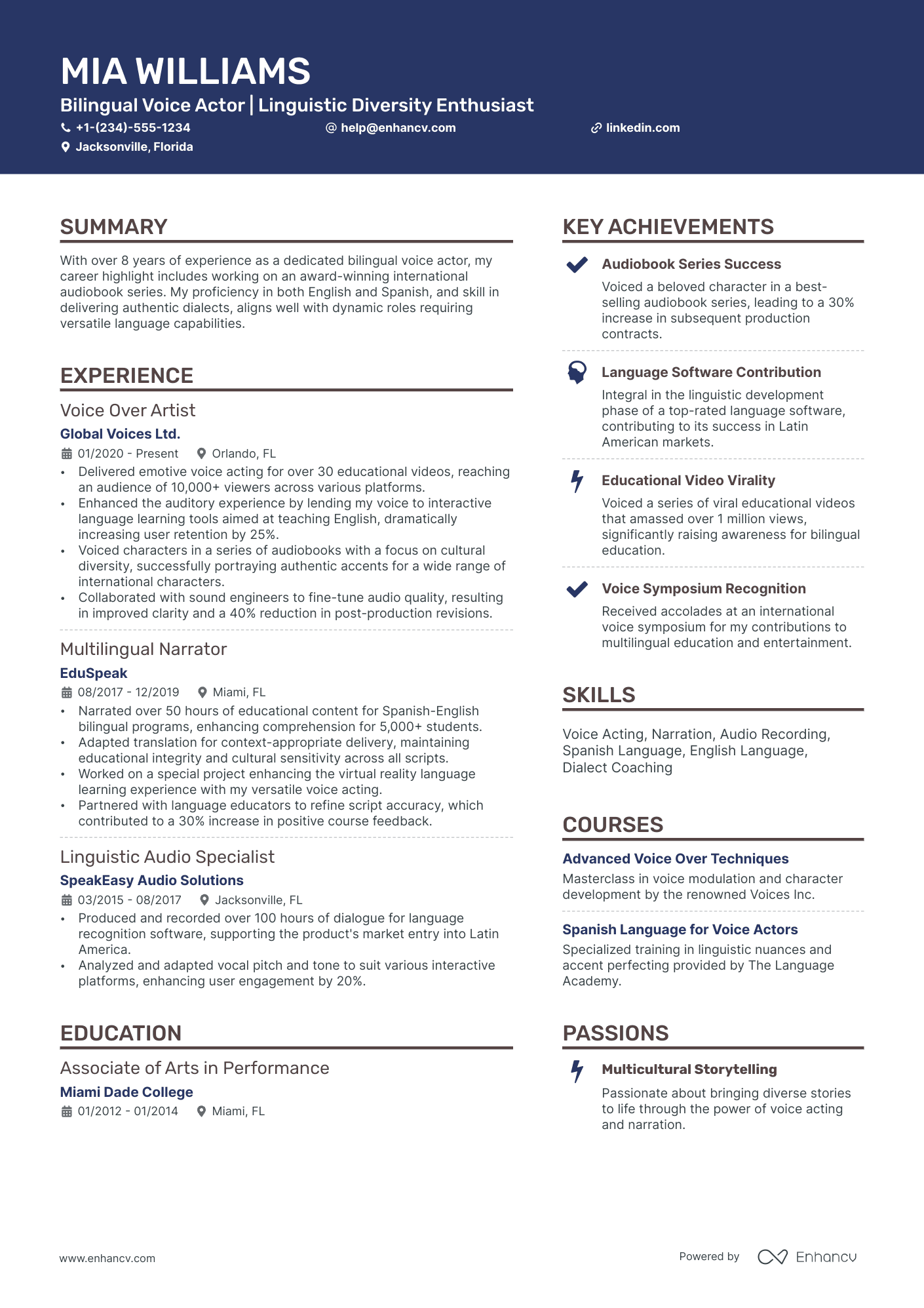 10 Voice Actor Resume Examples & Guide for 2025