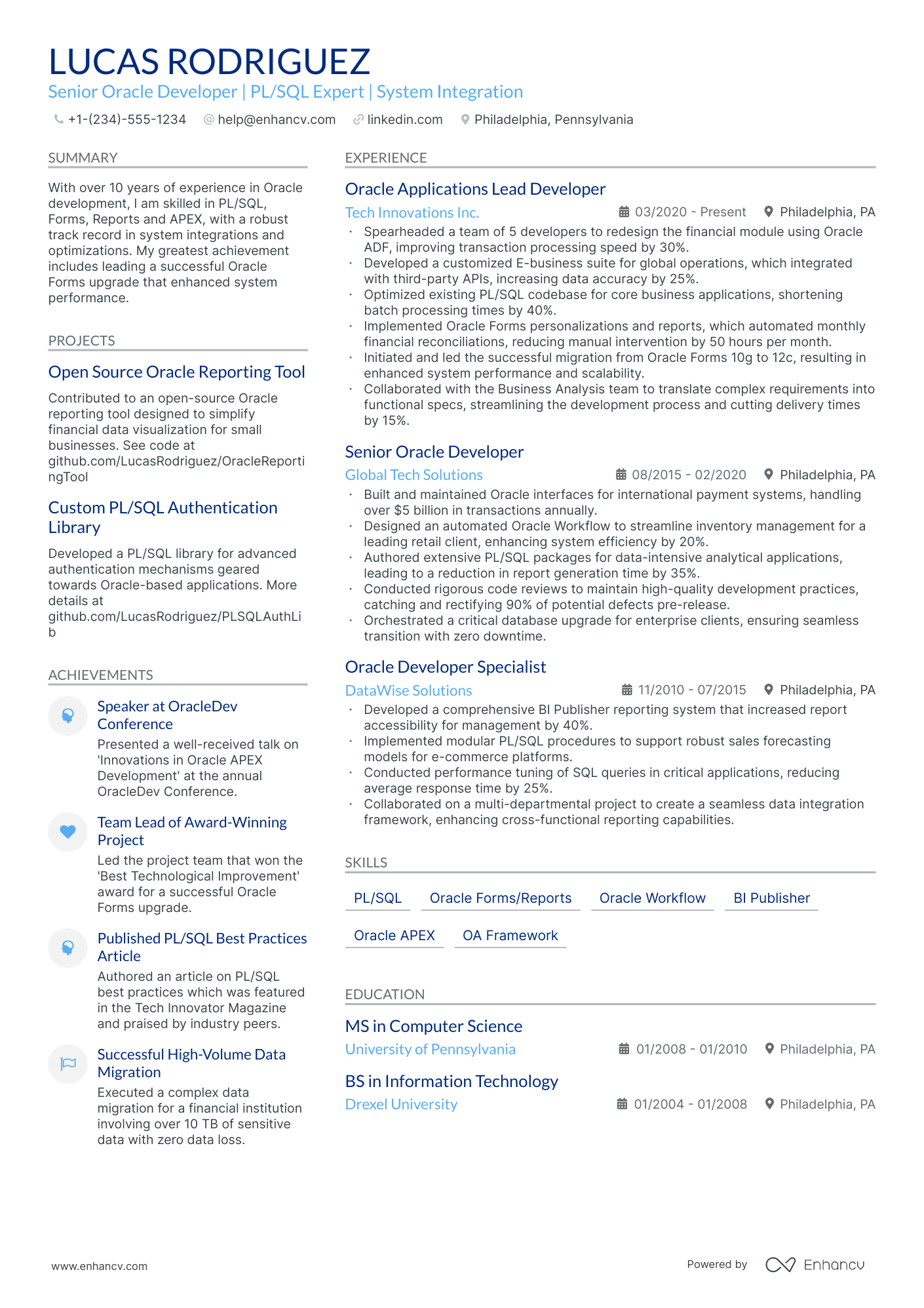 5 Senior Oracle Developer Resume Examples & Guide for 2024