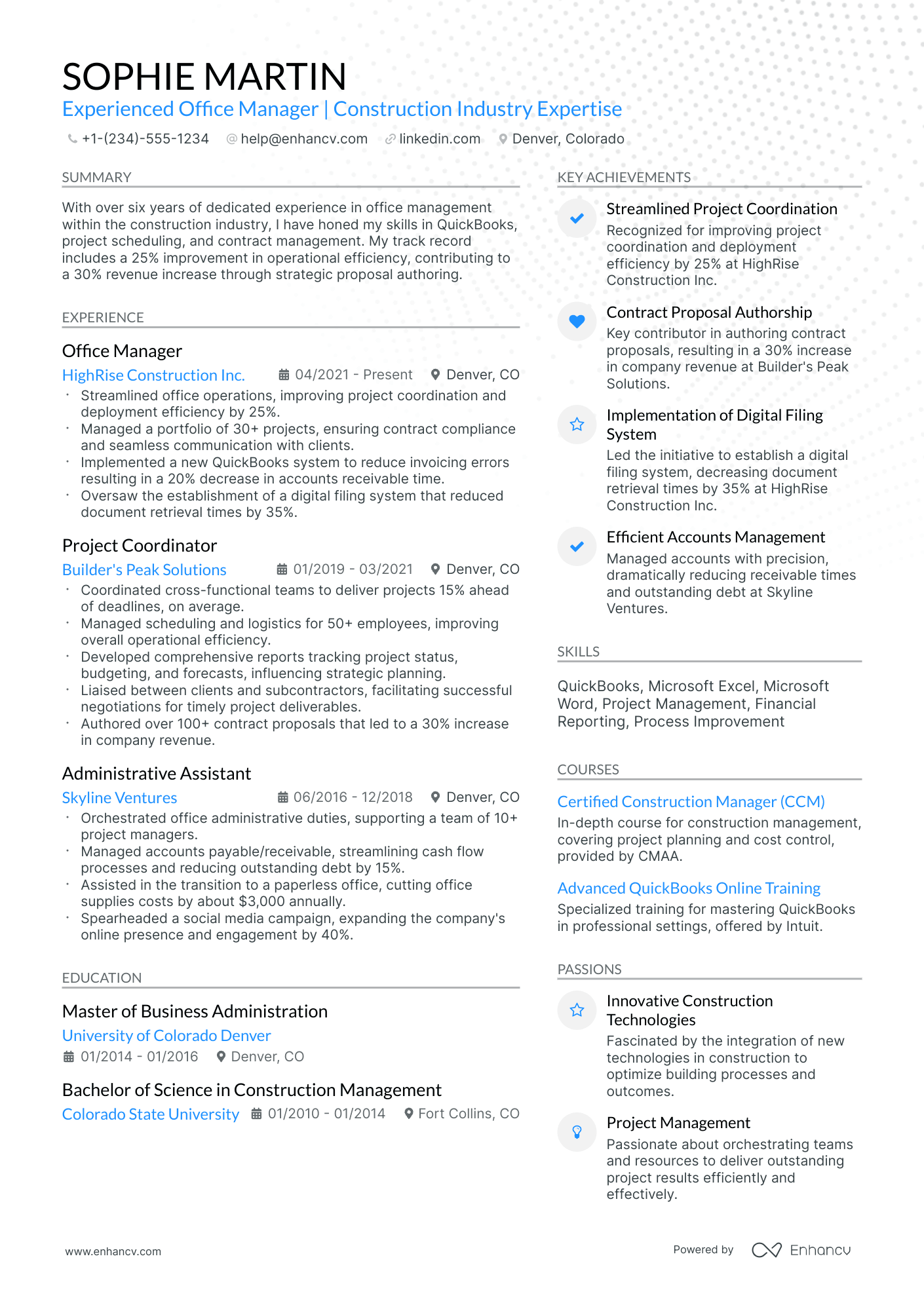 10 Construction Office Manager Resume Examples & Guide for 2025