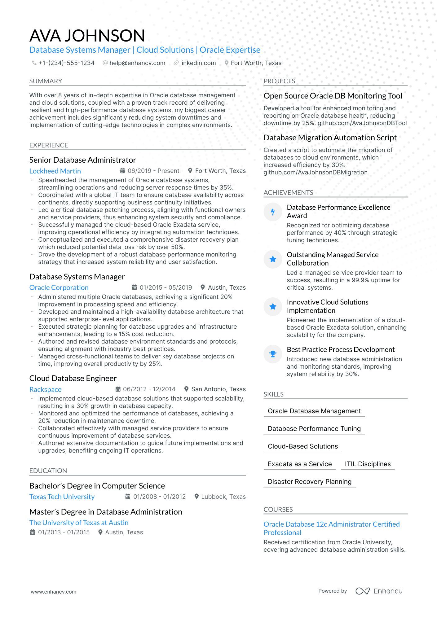 5 Oracle Database Administrator Resume Examples & Guide for 2024