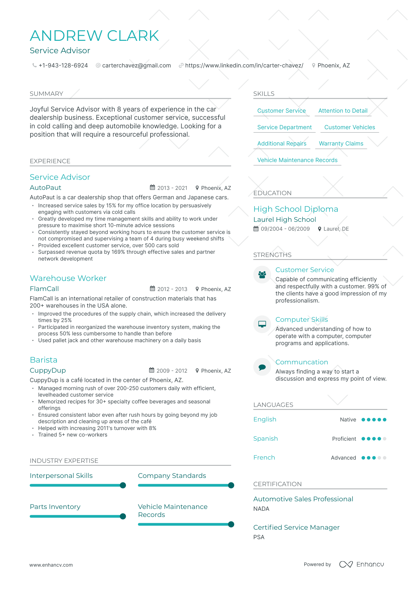 Service Advisor Resume Examples & Guide for 2023 (Layout, Skills ...