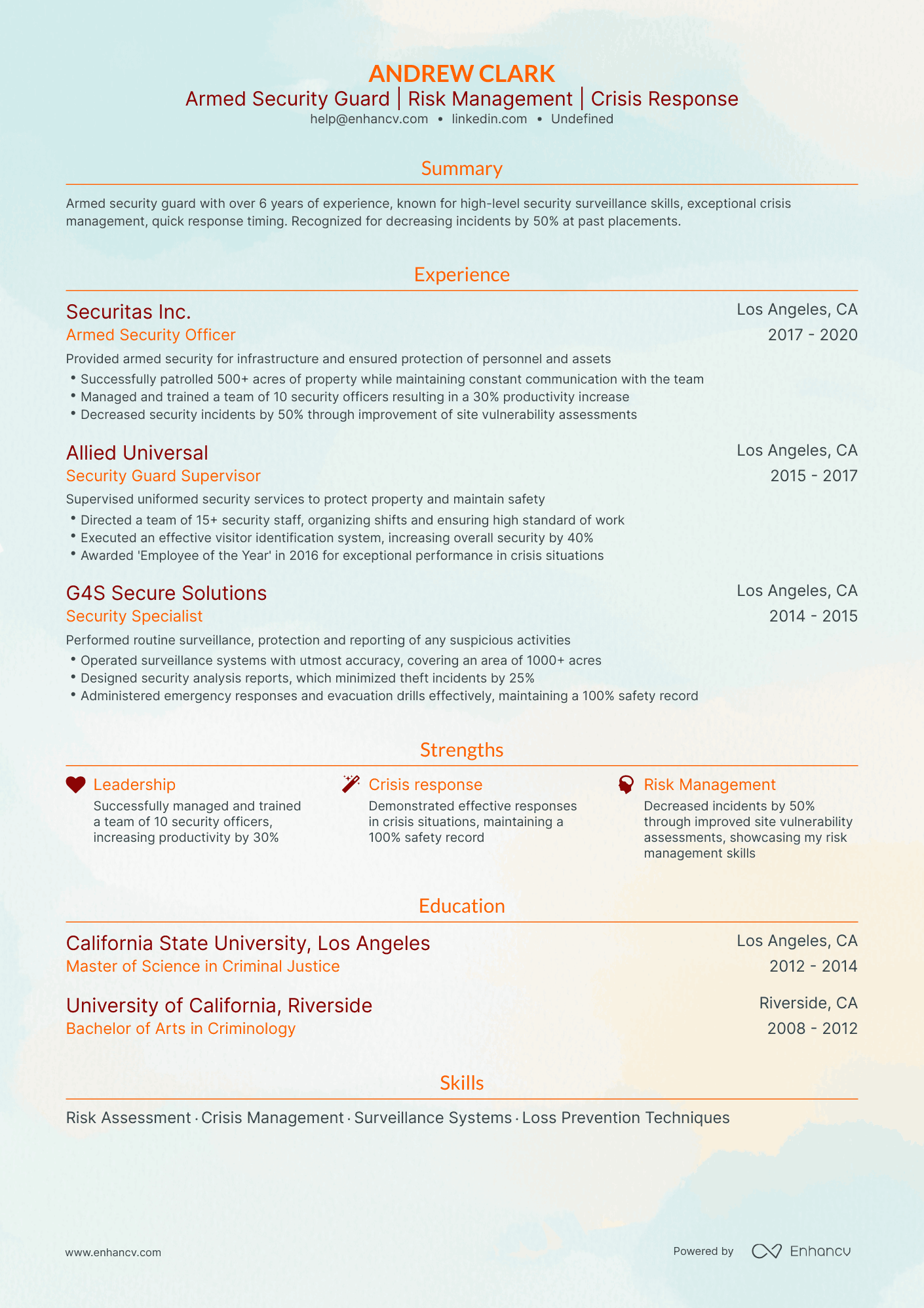 5 Armed Security Guard Resume Examples & Guide for 2024