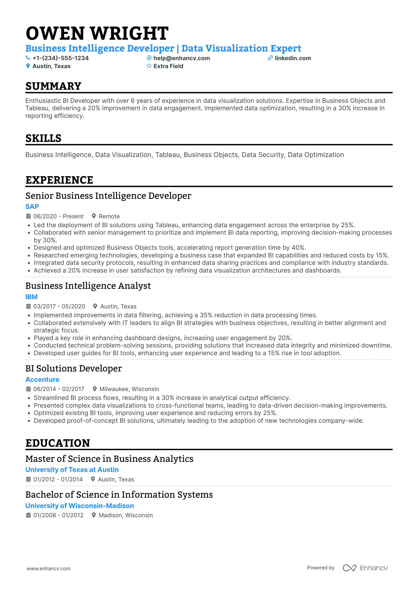 20 Tableau Developer Resume Examples & Guide for 2025