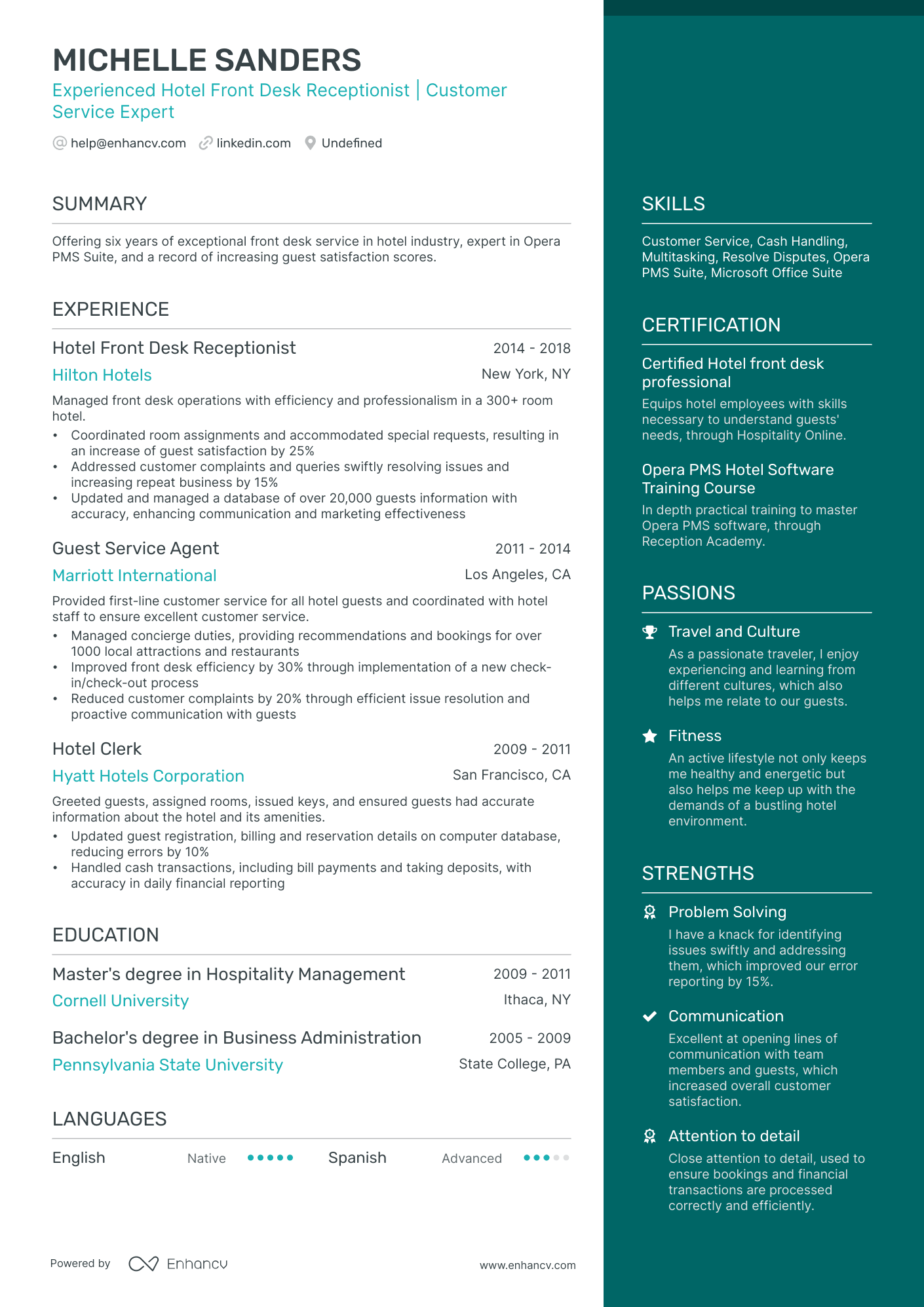 10 Hotel Front Desk Receptionist Resume Examples & Guide For 2025