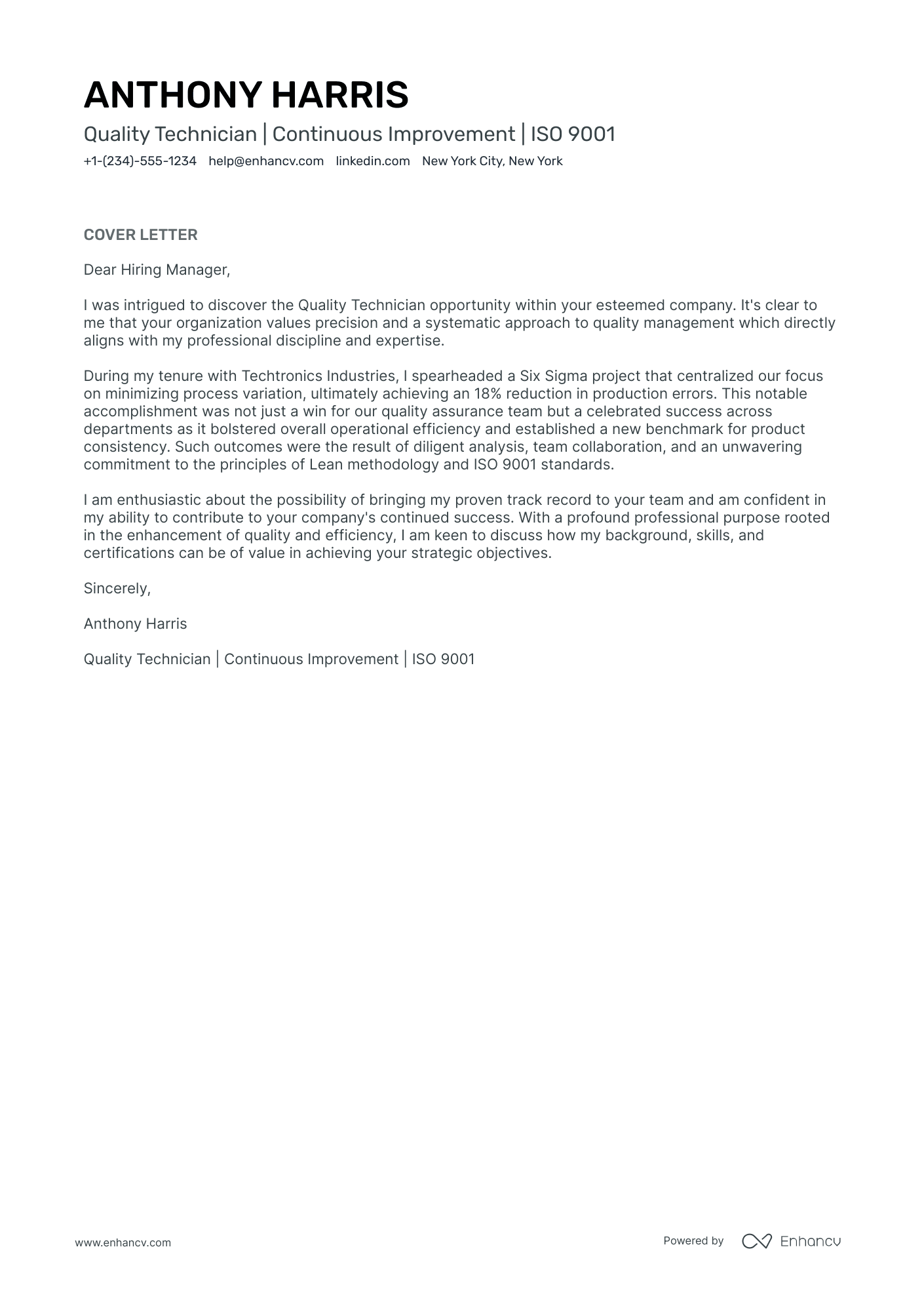 8 Professional Quality Manager Cover Letter Examples and Template for ...
