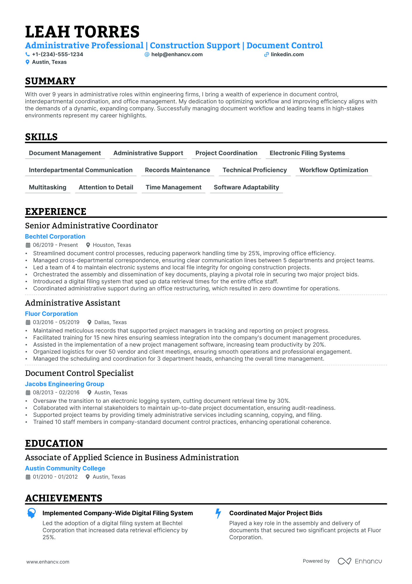 5 Construction Administrative Assistant Resume Examples & Guide for 2024
