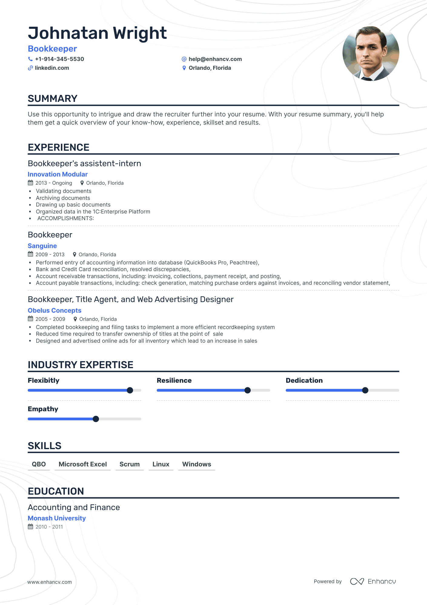 Top Bookkeeper Resume Examples + Expert Tips | Enhancv.com (Layout ...