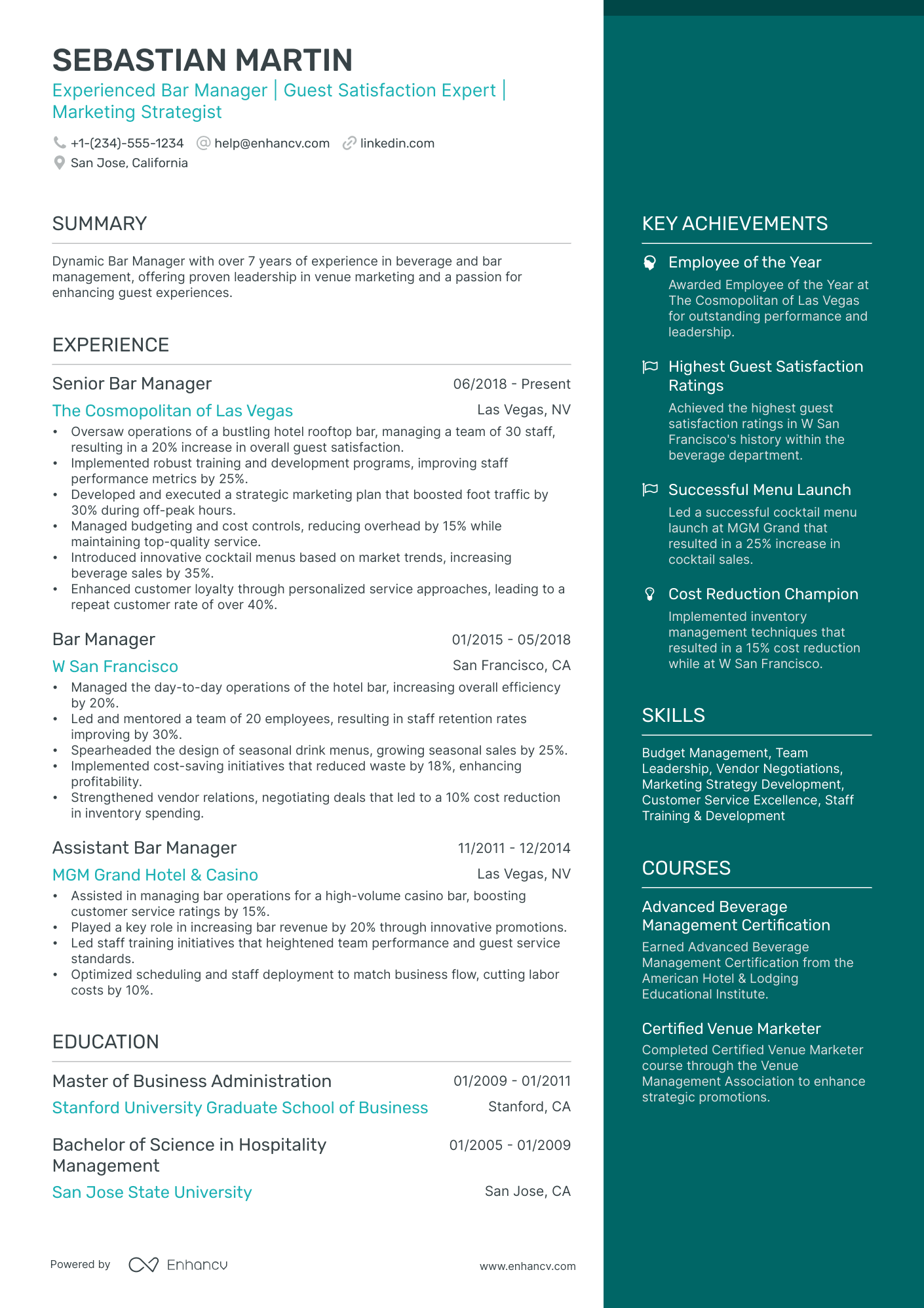 10 Bar Manager Resume Examples - March 2026