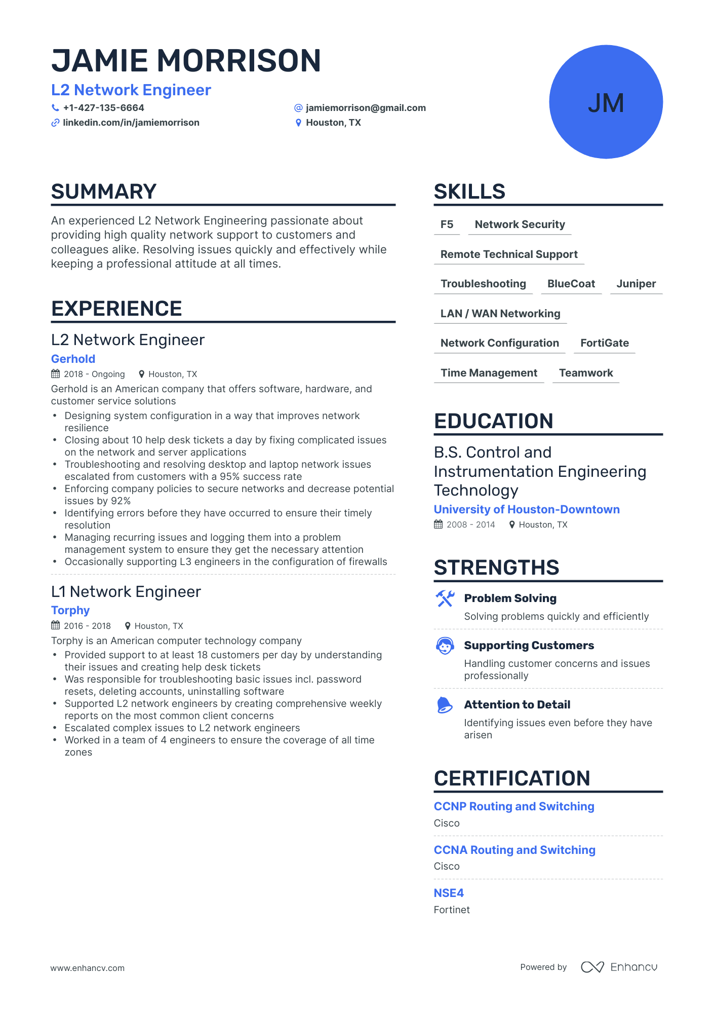 5 L2 Network Engineer Resume Examples & Guide for 2023