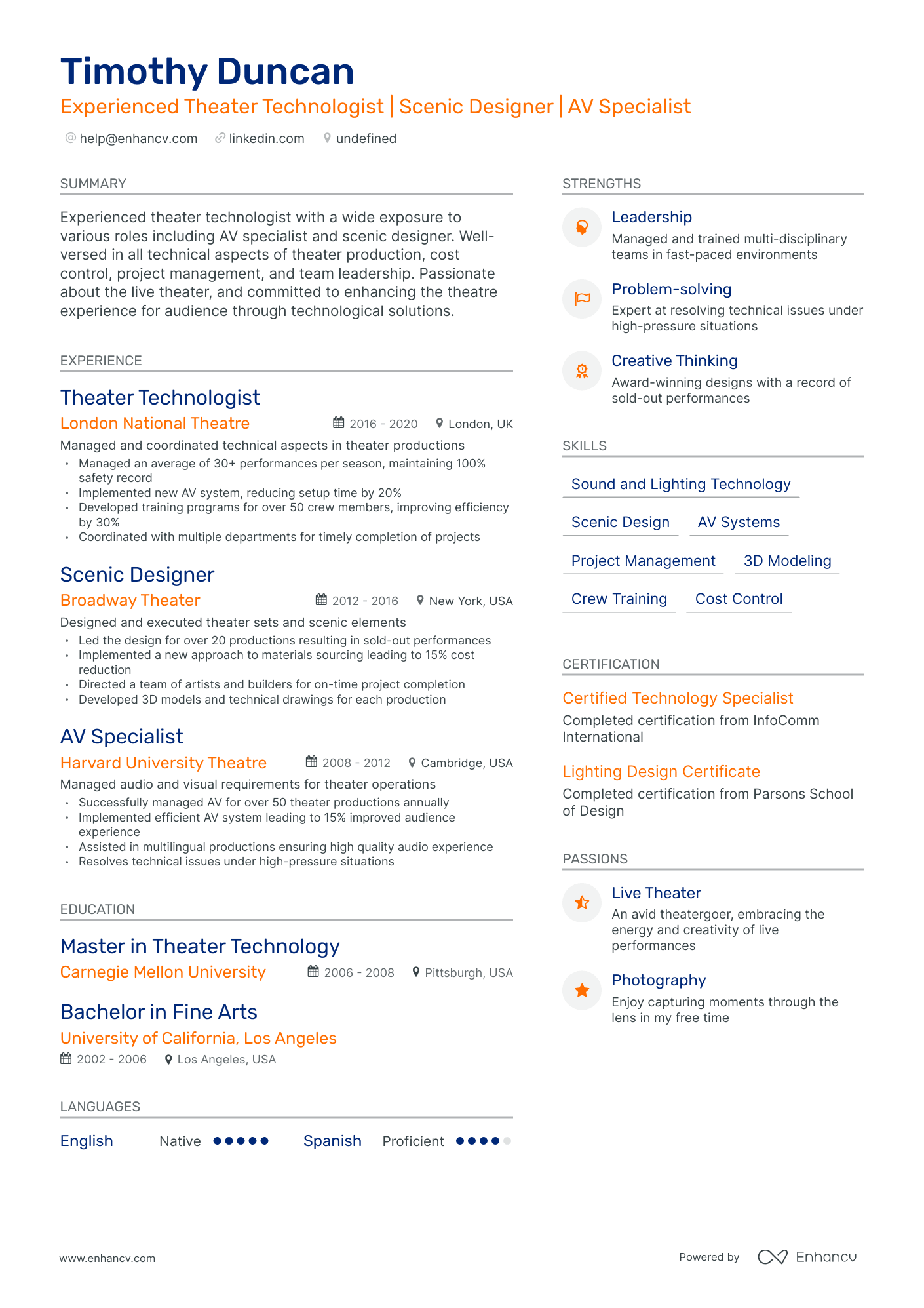 5 Technical Theatre Resume Examples & Guide for 2023