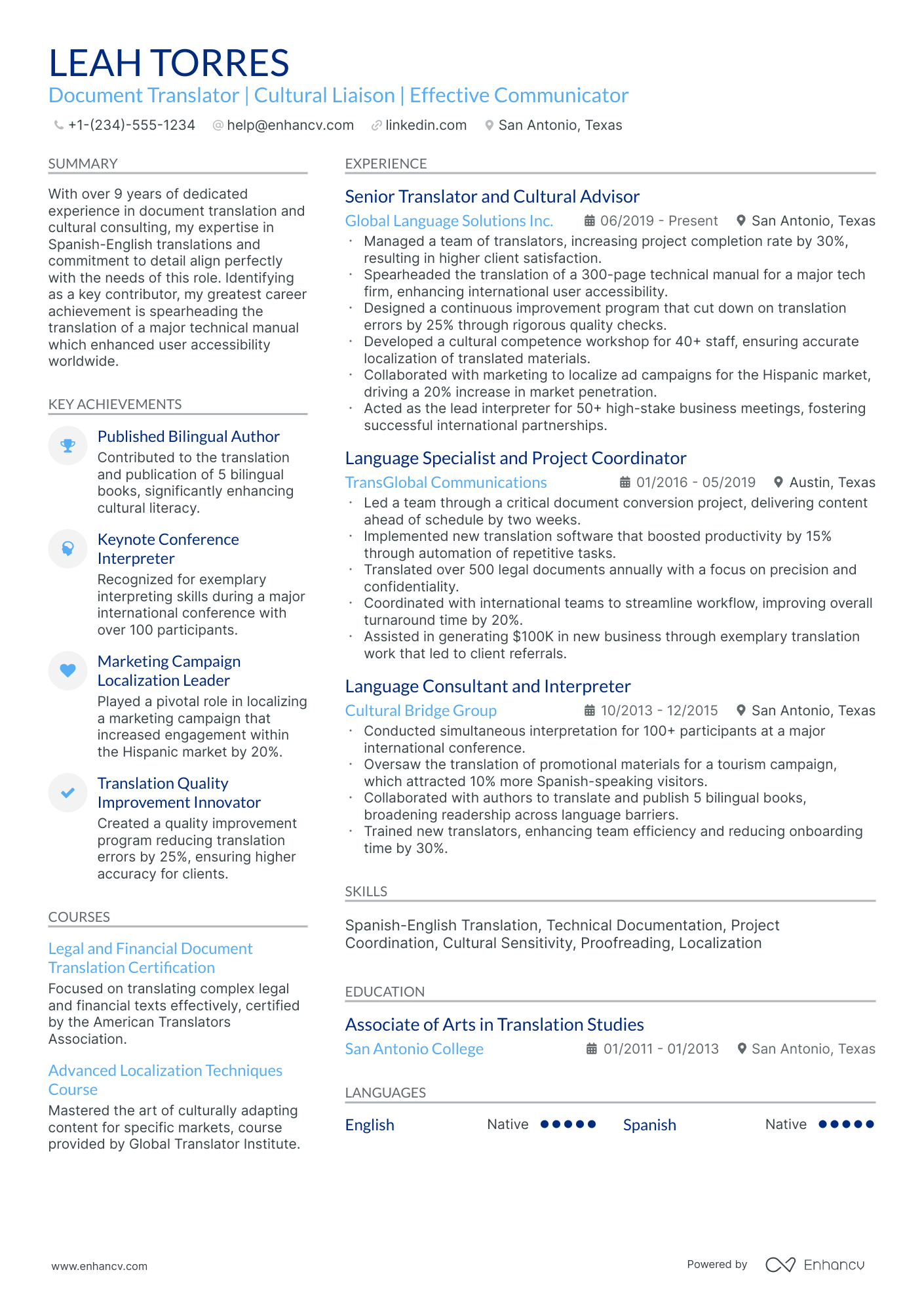 10 Spanish Translator Resume Examples, Templates & Guide for 2026
