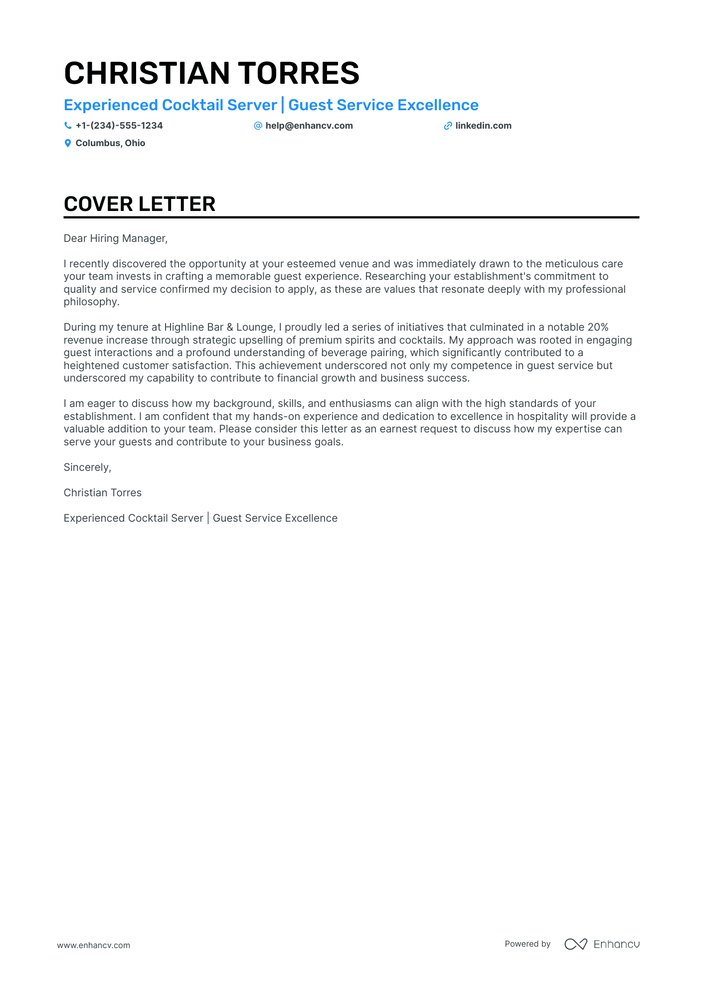 11 Professional Server Cover Letter Examples and Template for 2024 | Enhancv