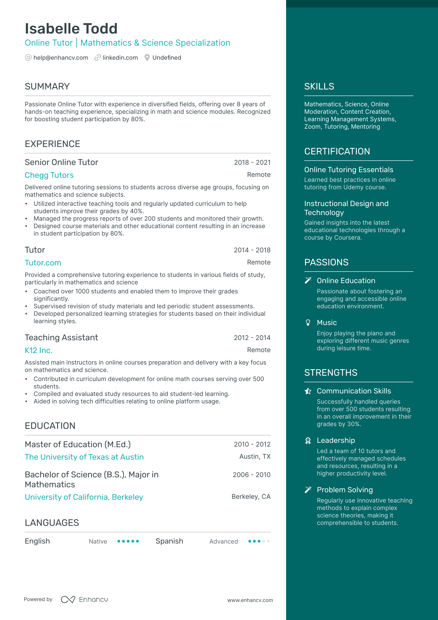 10 Online Tutor Resume Examples & Guide for 2025