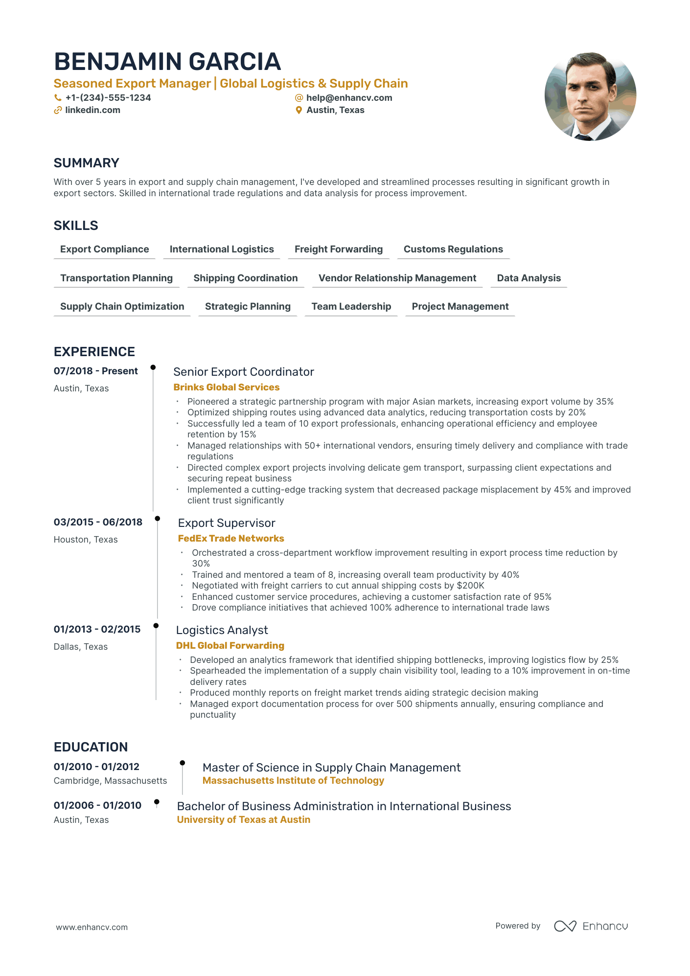 5 Export Manager Resume Examples & Guide for 2024