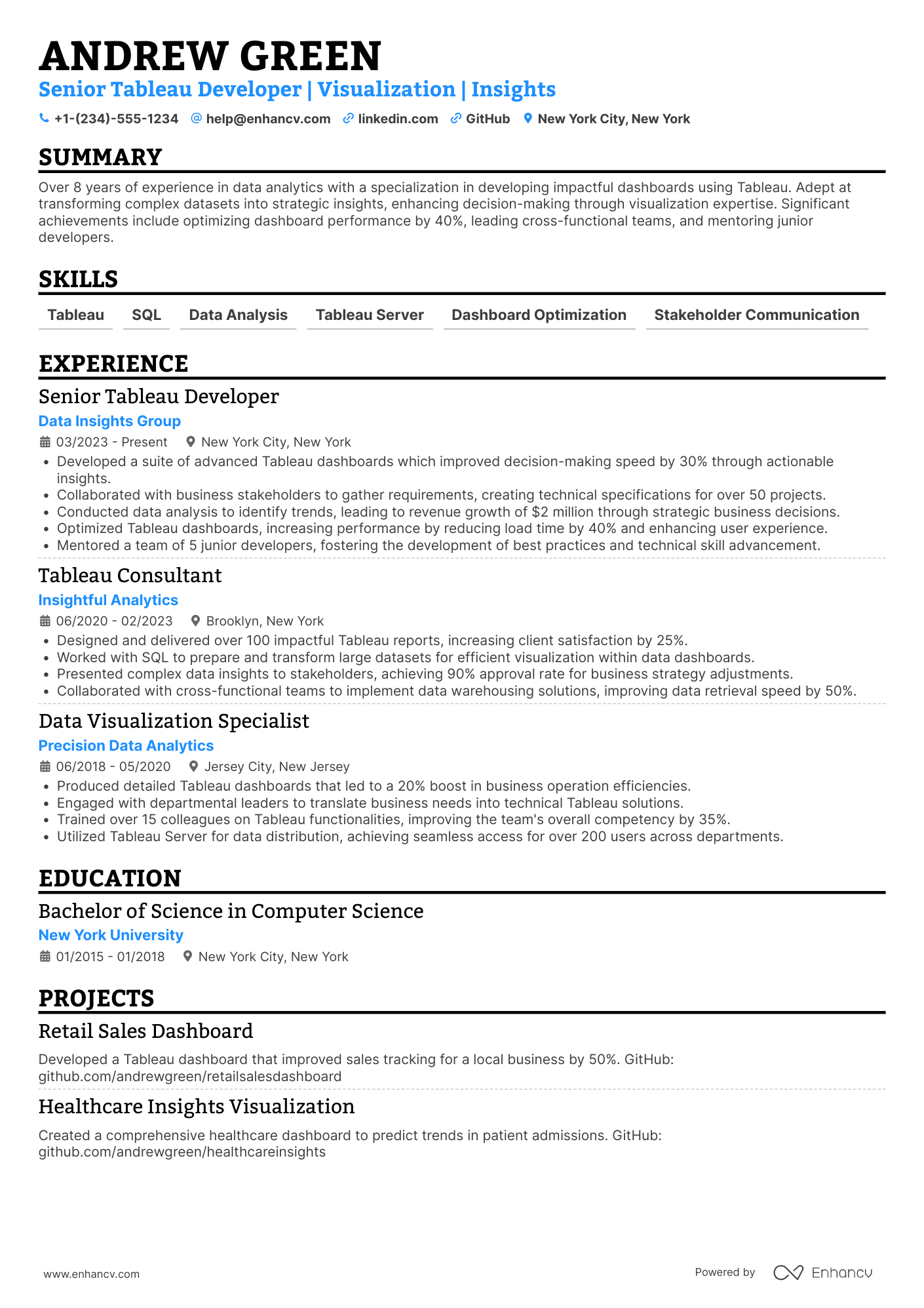 20 Tableau Developer Resume Examples & Guide for 2026