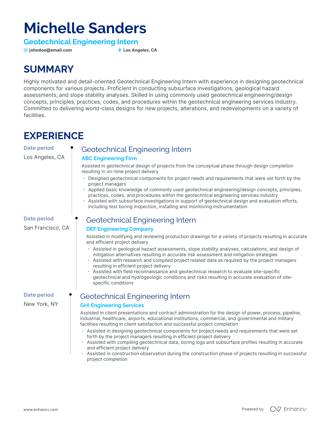 5 Geotechnical Engineering Resume Examples & Guide for 2024