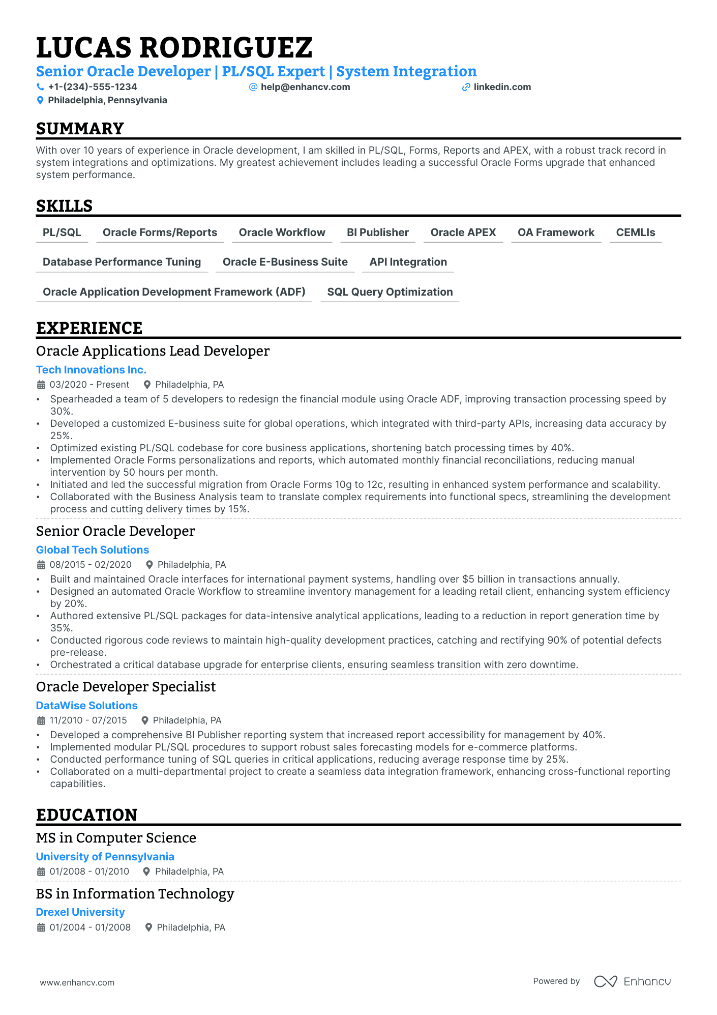 5 Senior Oracle Developer Resume Examples & Guide for 2024