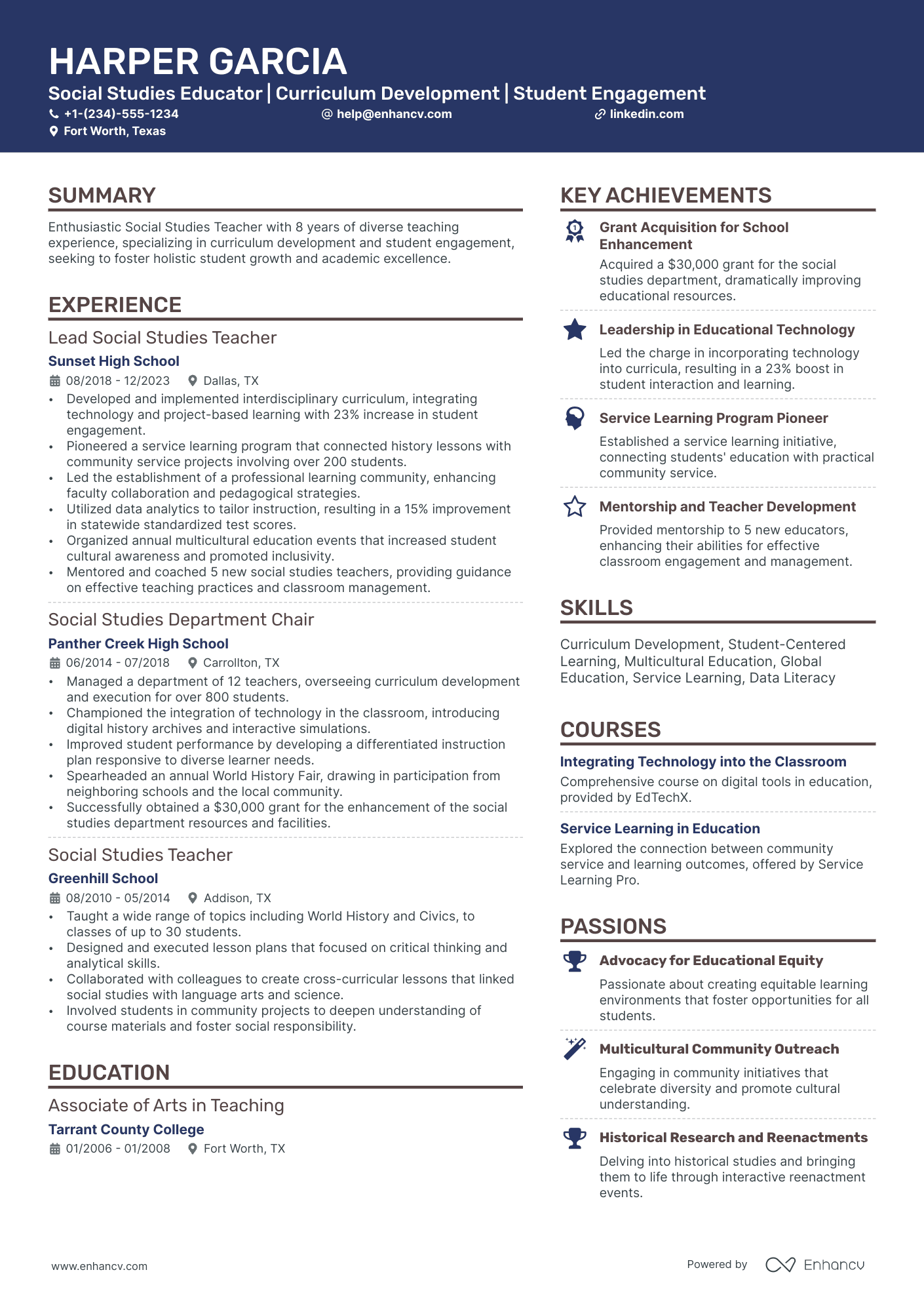 10 Social Studies Teacher Resume Examples & Guide for 2025