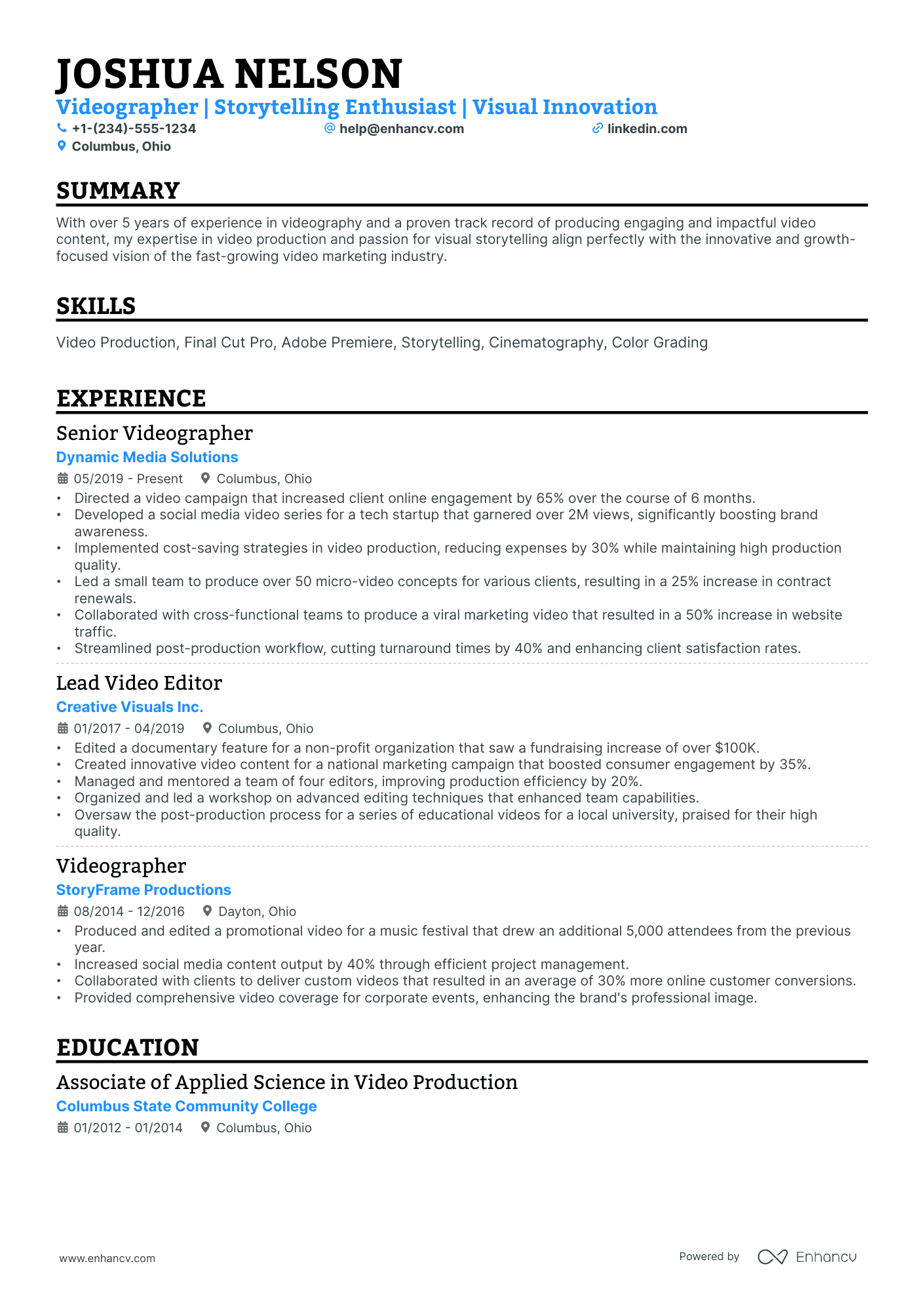 10 Freelance Videographer Resume Examples & Guide for 2026
