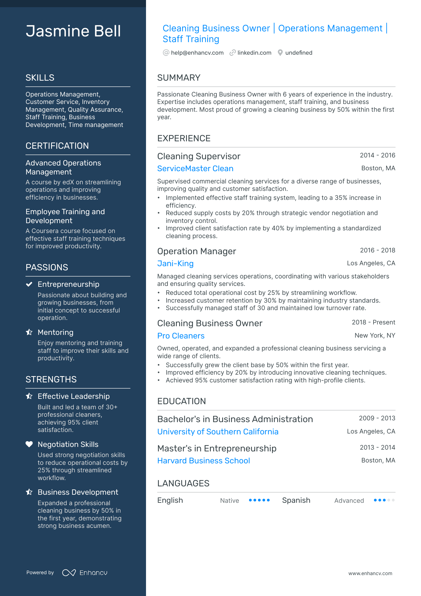 10 Cleaning Business Owner Resume Examples & Guide for 2026