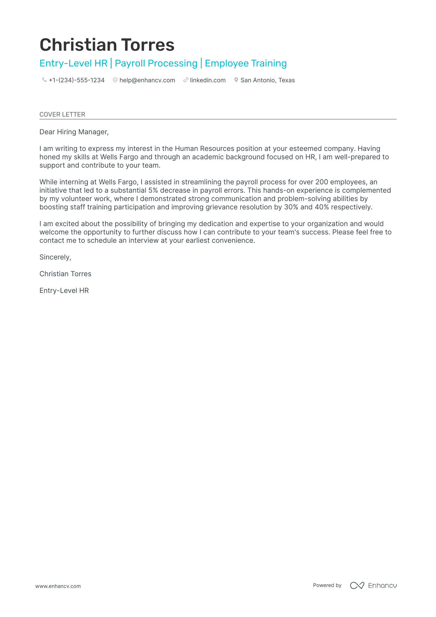 29 Professional HR Cover Letter Examples and Template for 2026 | Enhancv