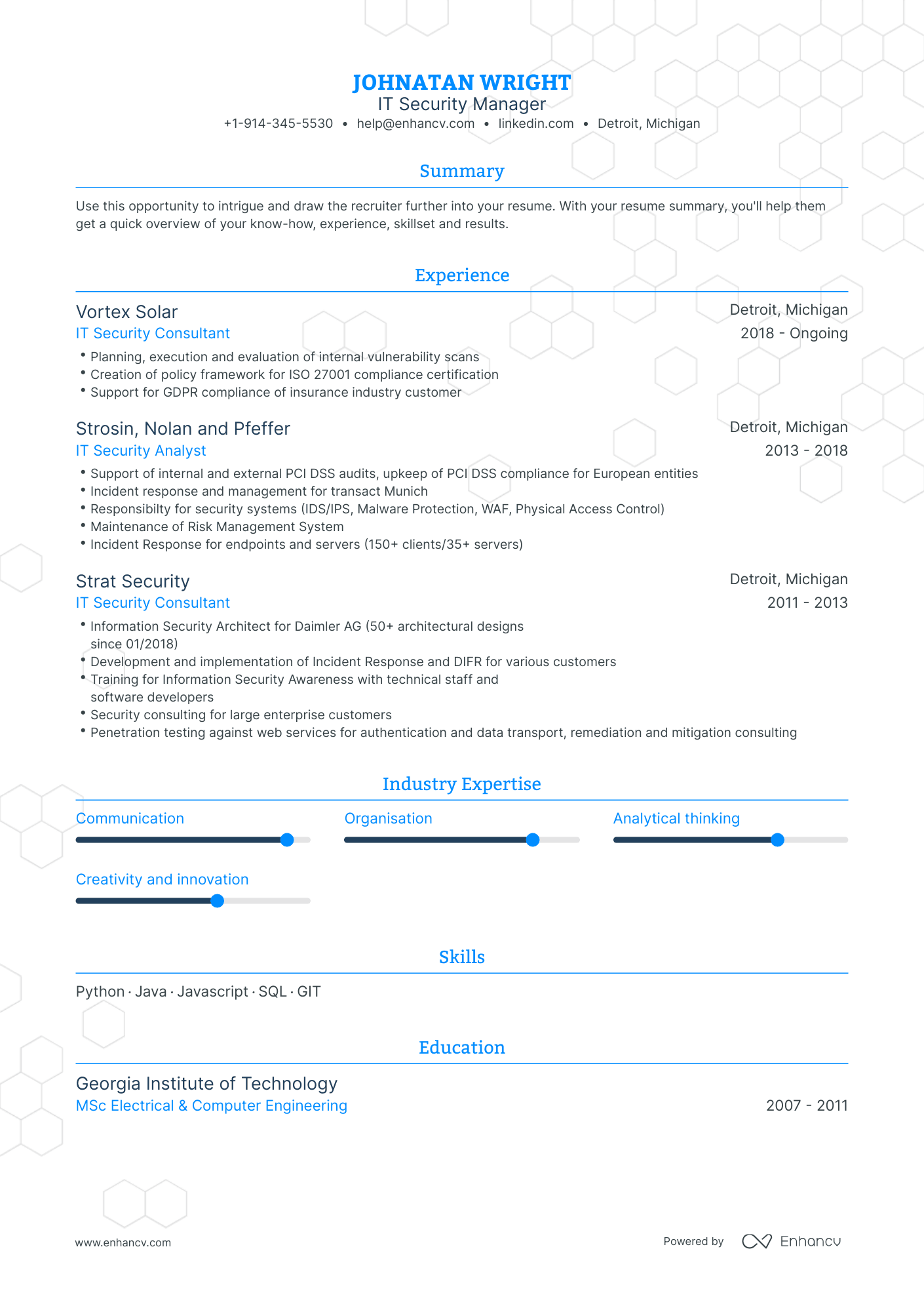 IT Security Manager Resume Examples & Guide for 2023 (Layout, Skills ...