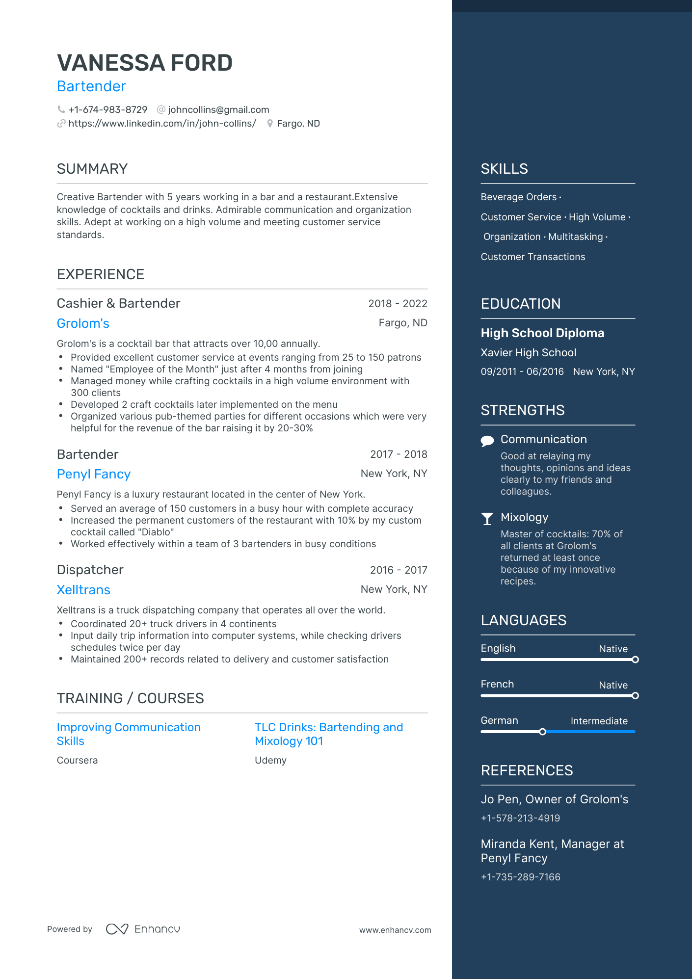15 Bartender Resume Examples & Guide for 2023