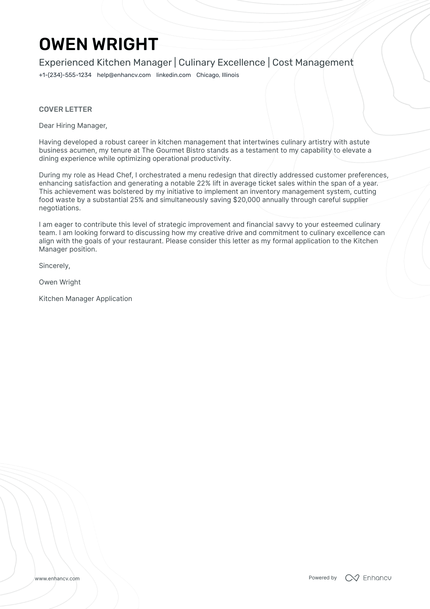 9 Professional Chef Cover Letter Examples and Template for 2026 | Enhancv