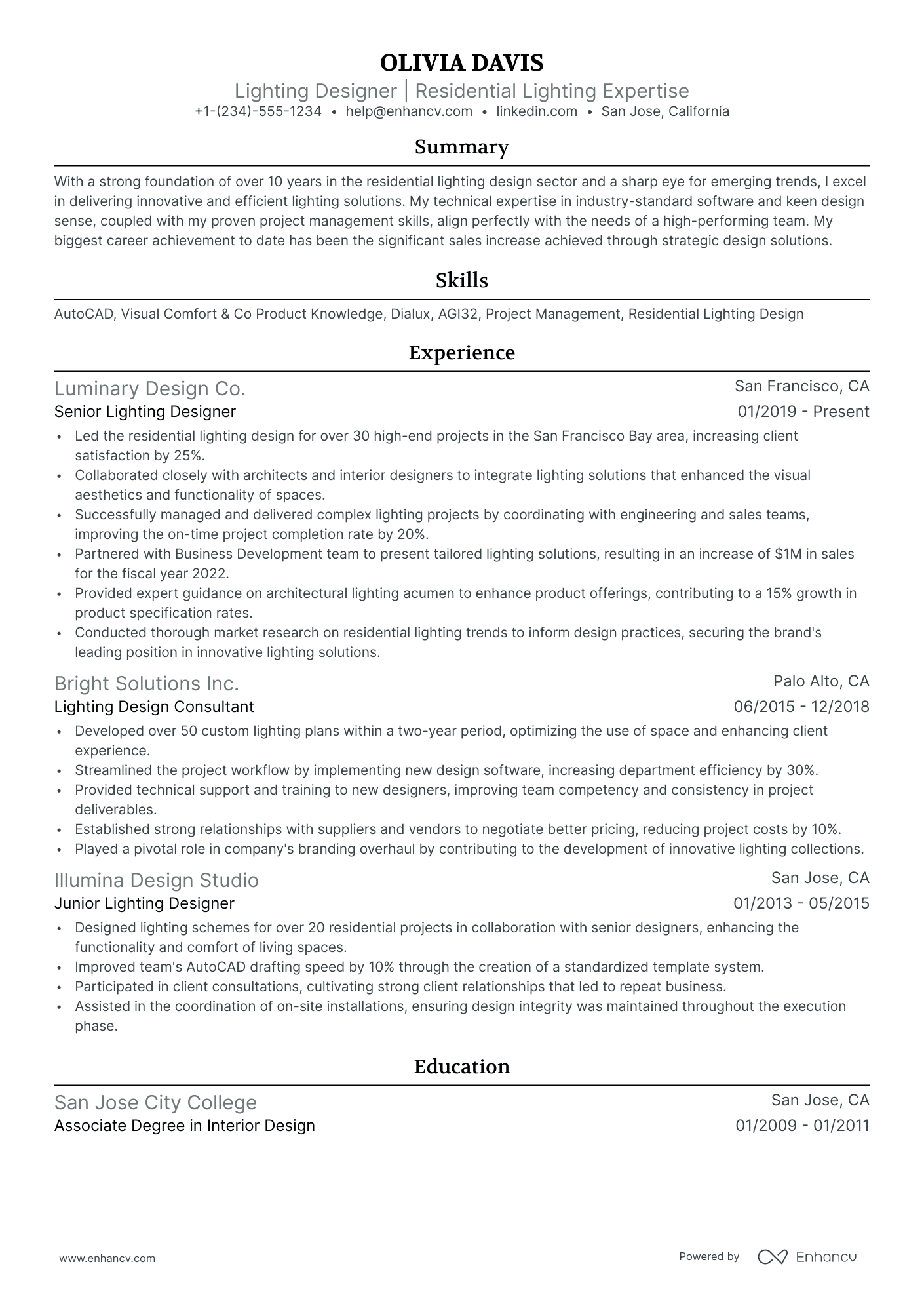 10 Lighting Designer Resume Examples & Guide for 2026