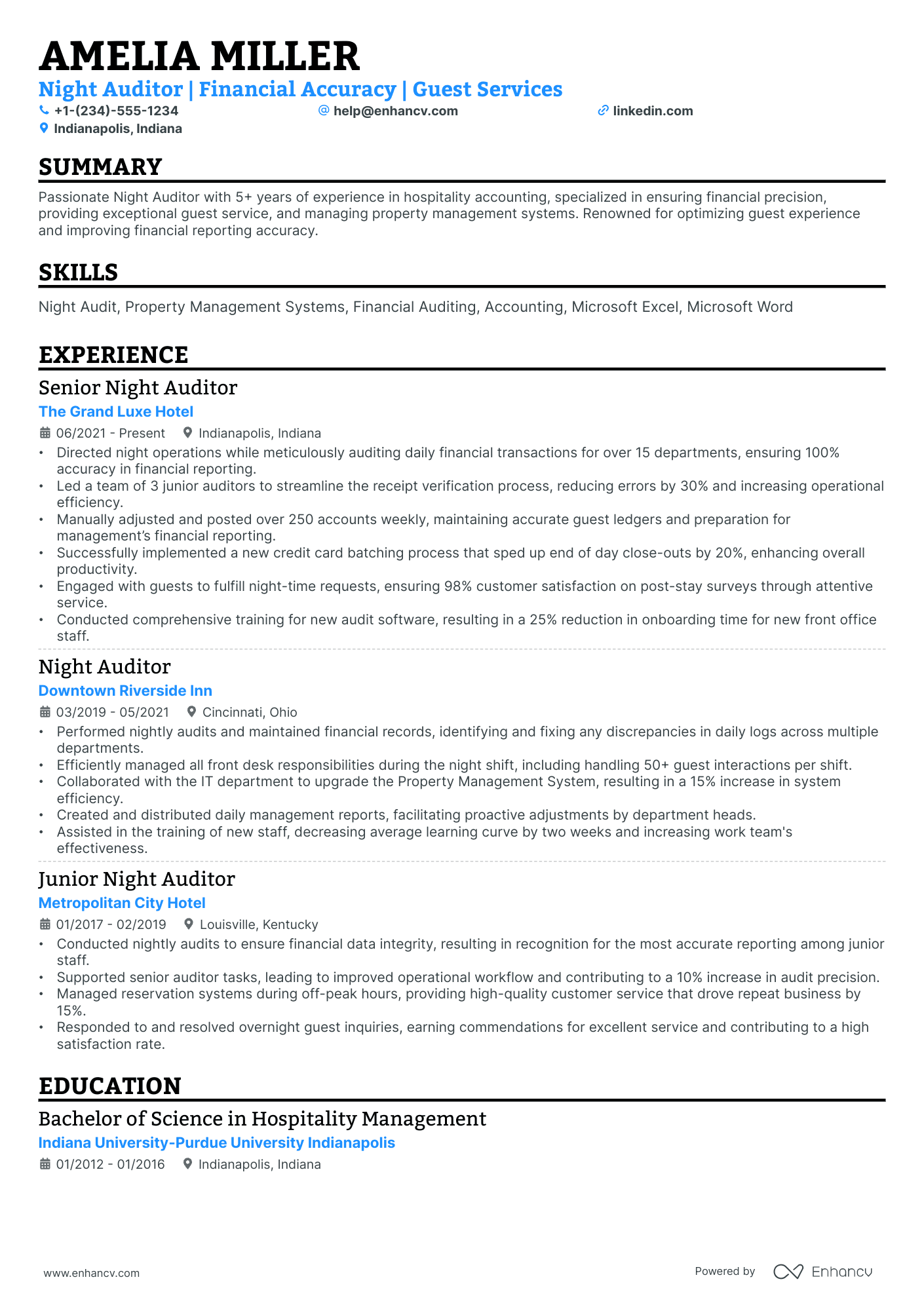 10 Night Auditor Resume Examples & Guide for 2025