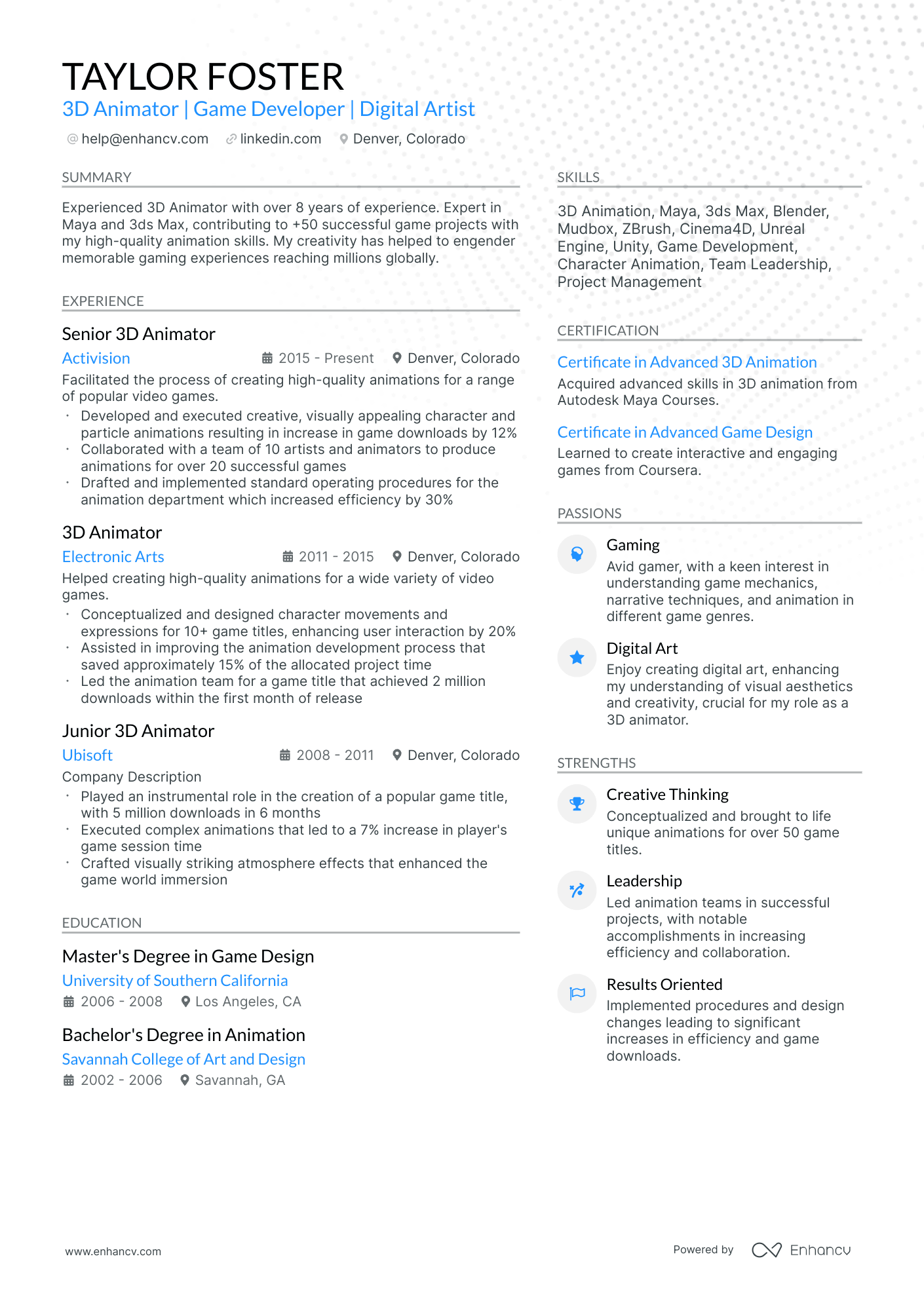 10 3D Animator Resume Examples & Guide for 2026