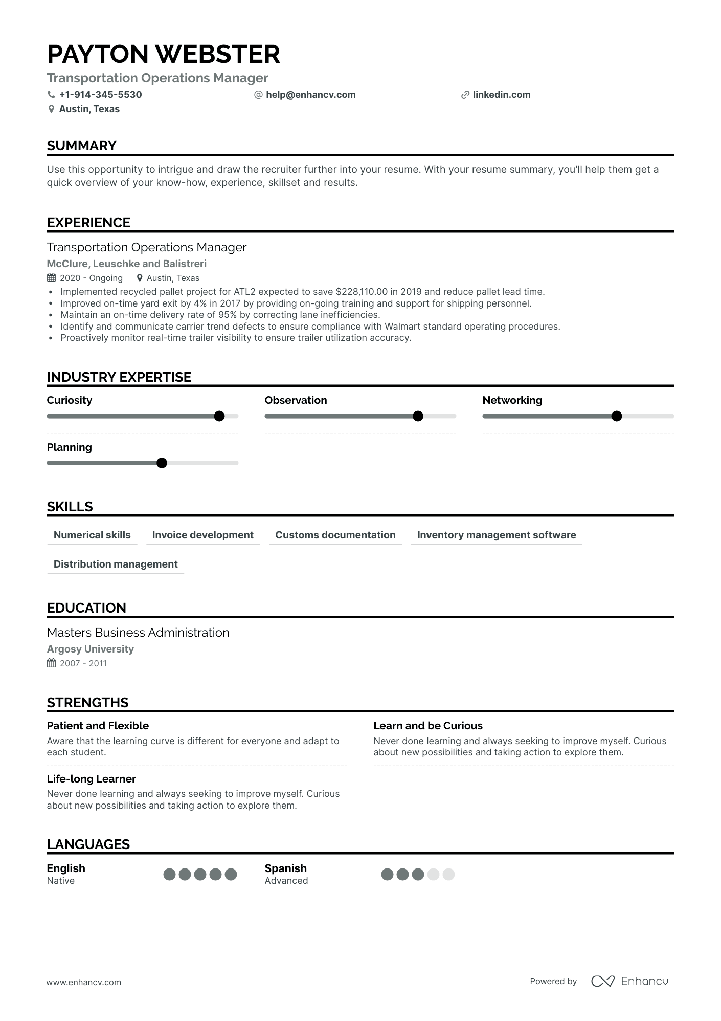 Transportation Operations Manager Resume Examples & Guide for 2023 ...