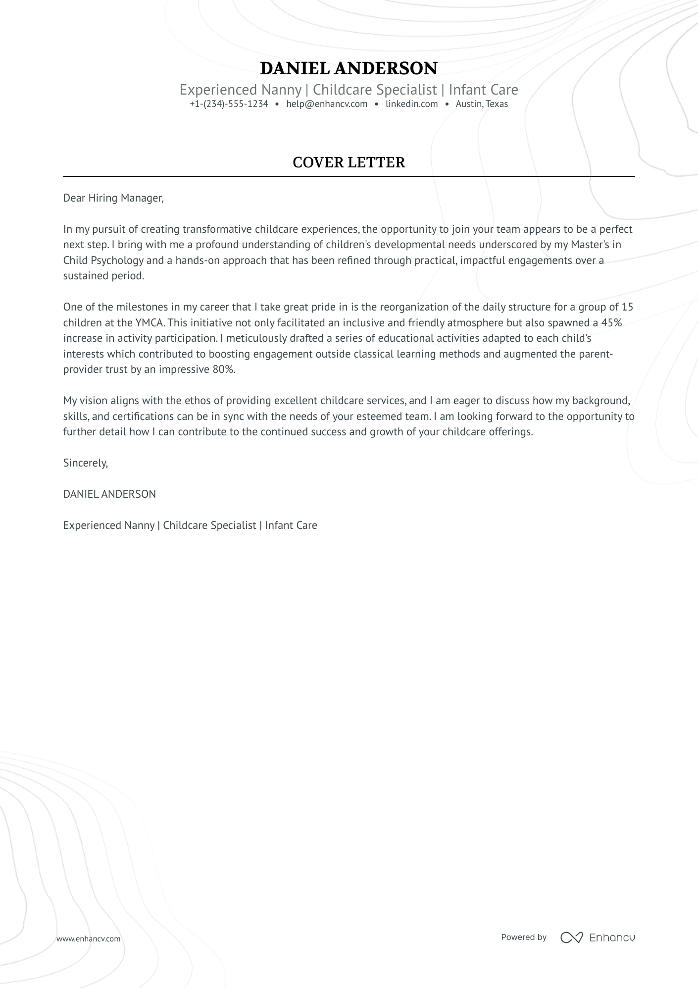 11 Professional Nanny Cover Letter Examples and Template for 2024 | Enhancv