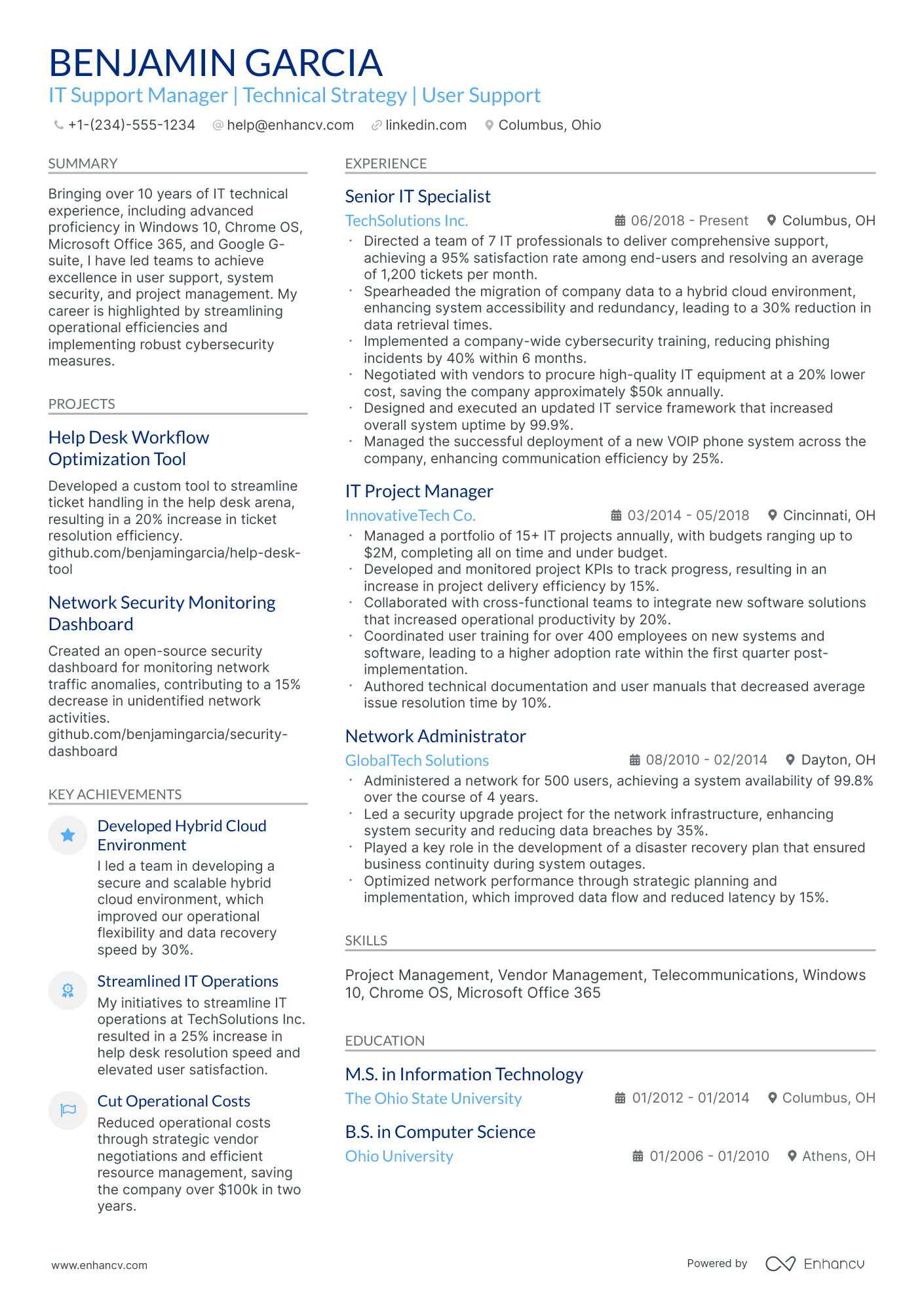10 IT Support Manager Resume Examples & Guide for 2025