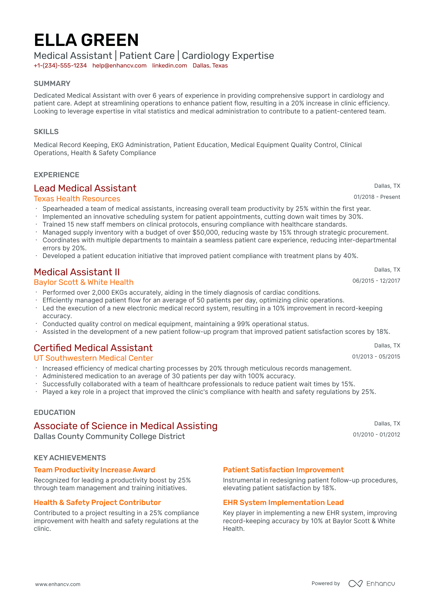 10 Cardiology Medical Assistant Resume Examples & Guide for 2026