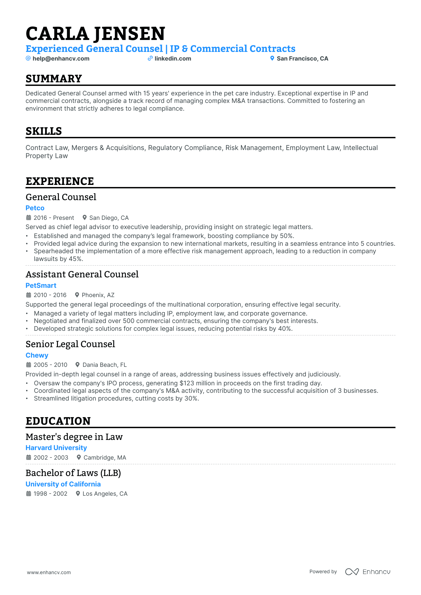 10 General Counsel Resume Examples & Guide for 2026