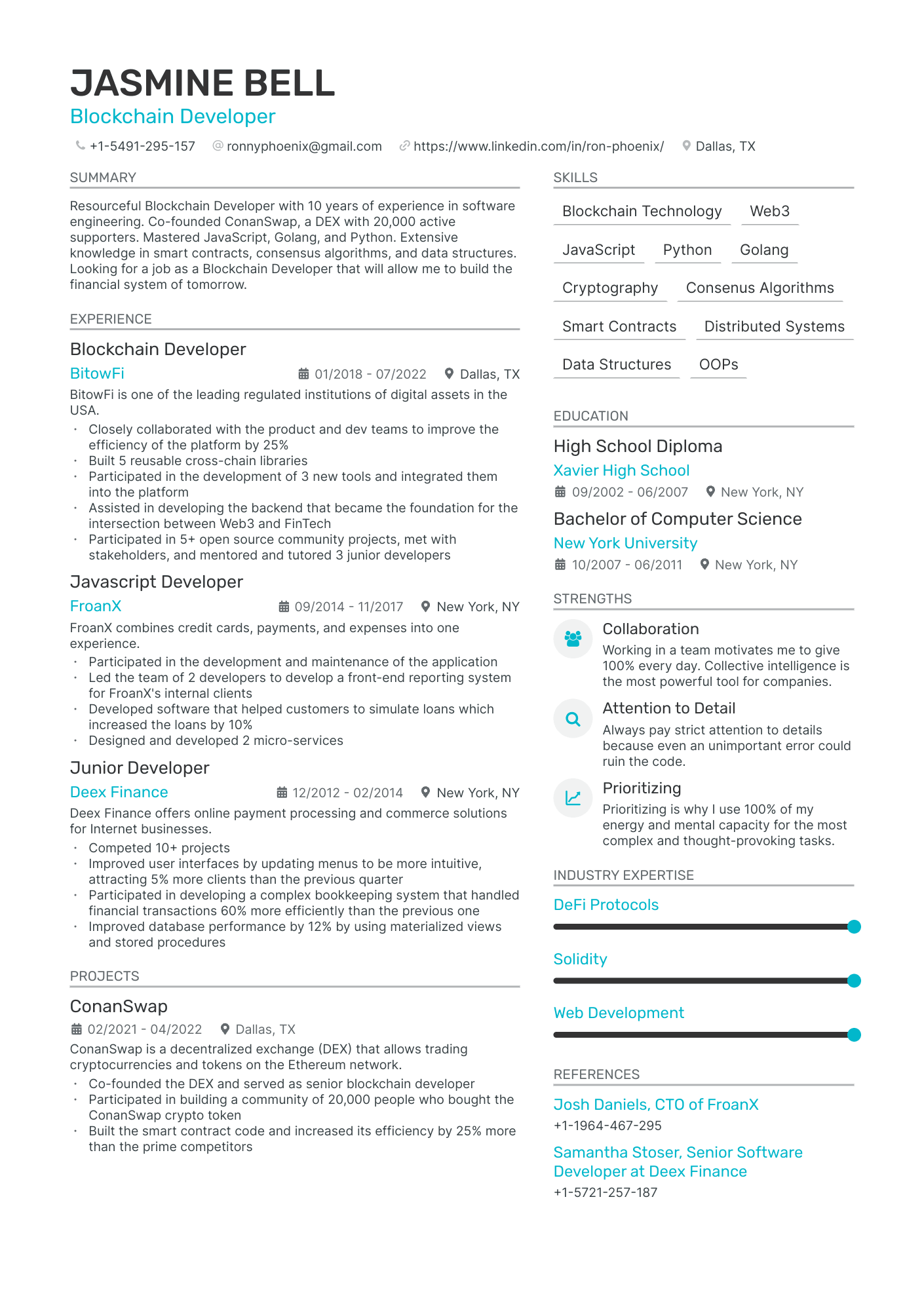 5 Blockchain Developer Resume Examples & Guide for 2024