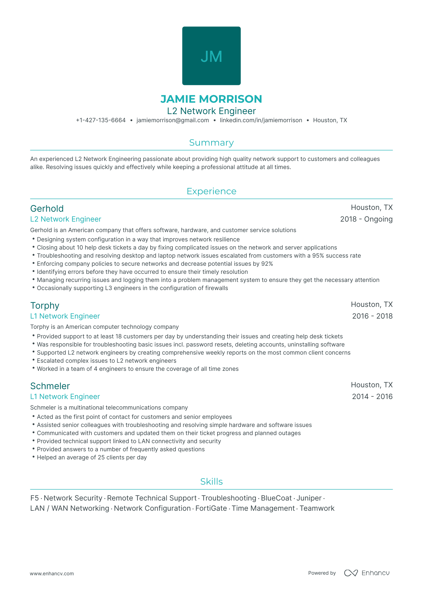 5 L2 Network Engineer Resume Examples & Guide for 2024
