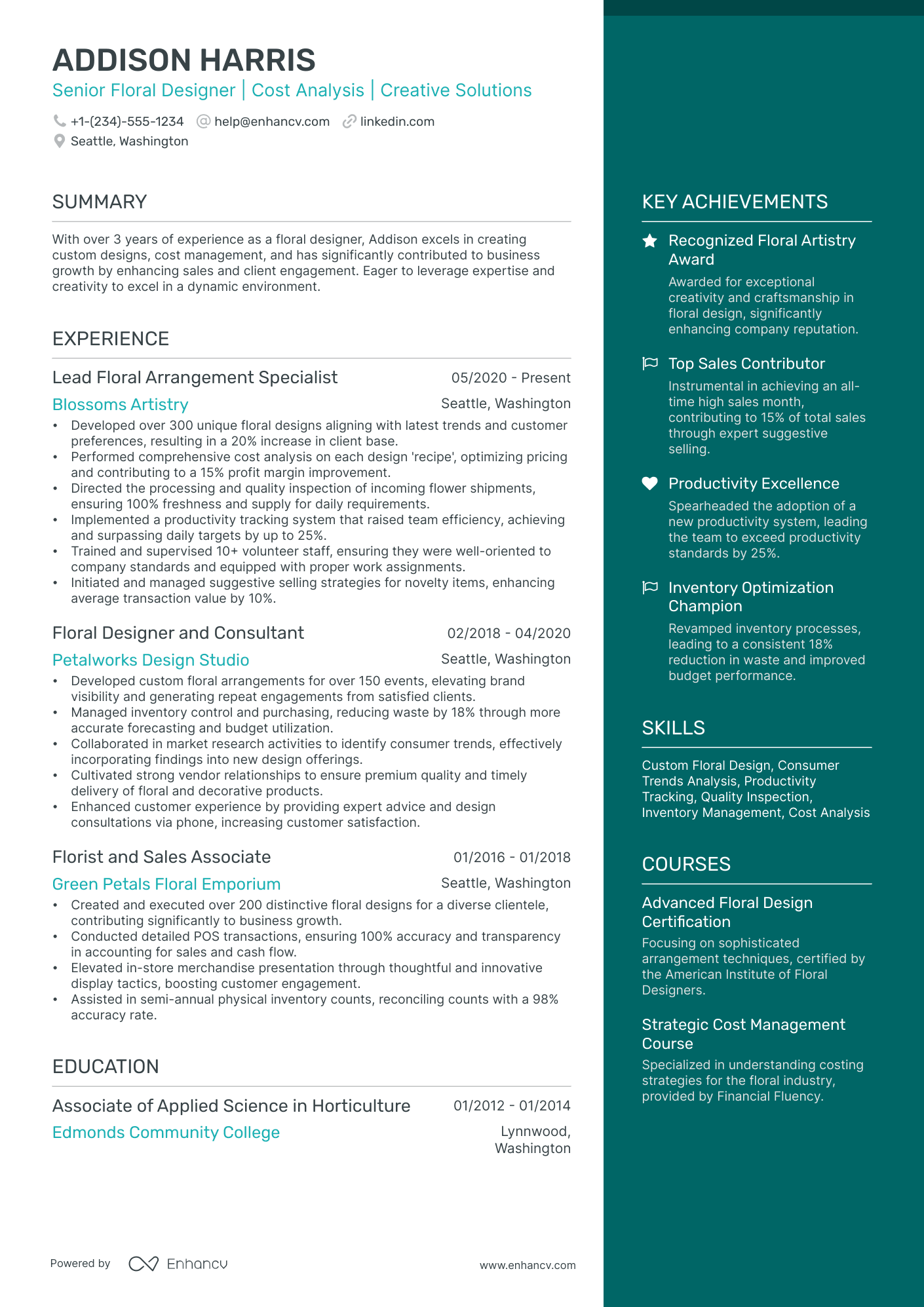 10 Floral Designer Resume Examples & Guide for 2026