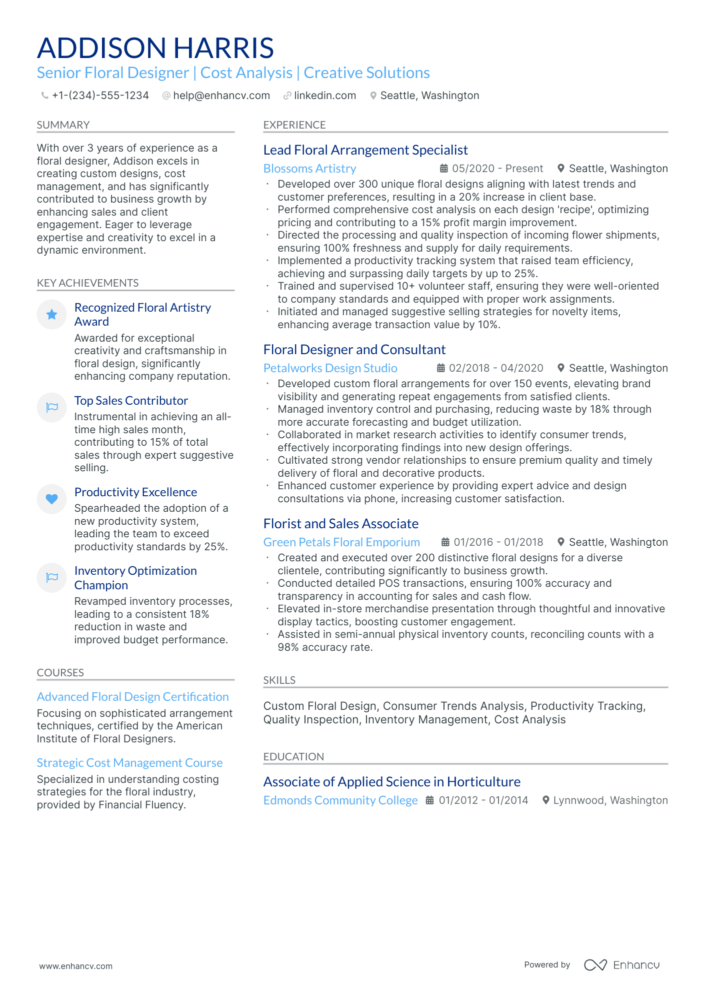 10 Floral Designer Resume Examples & Guide for 2026